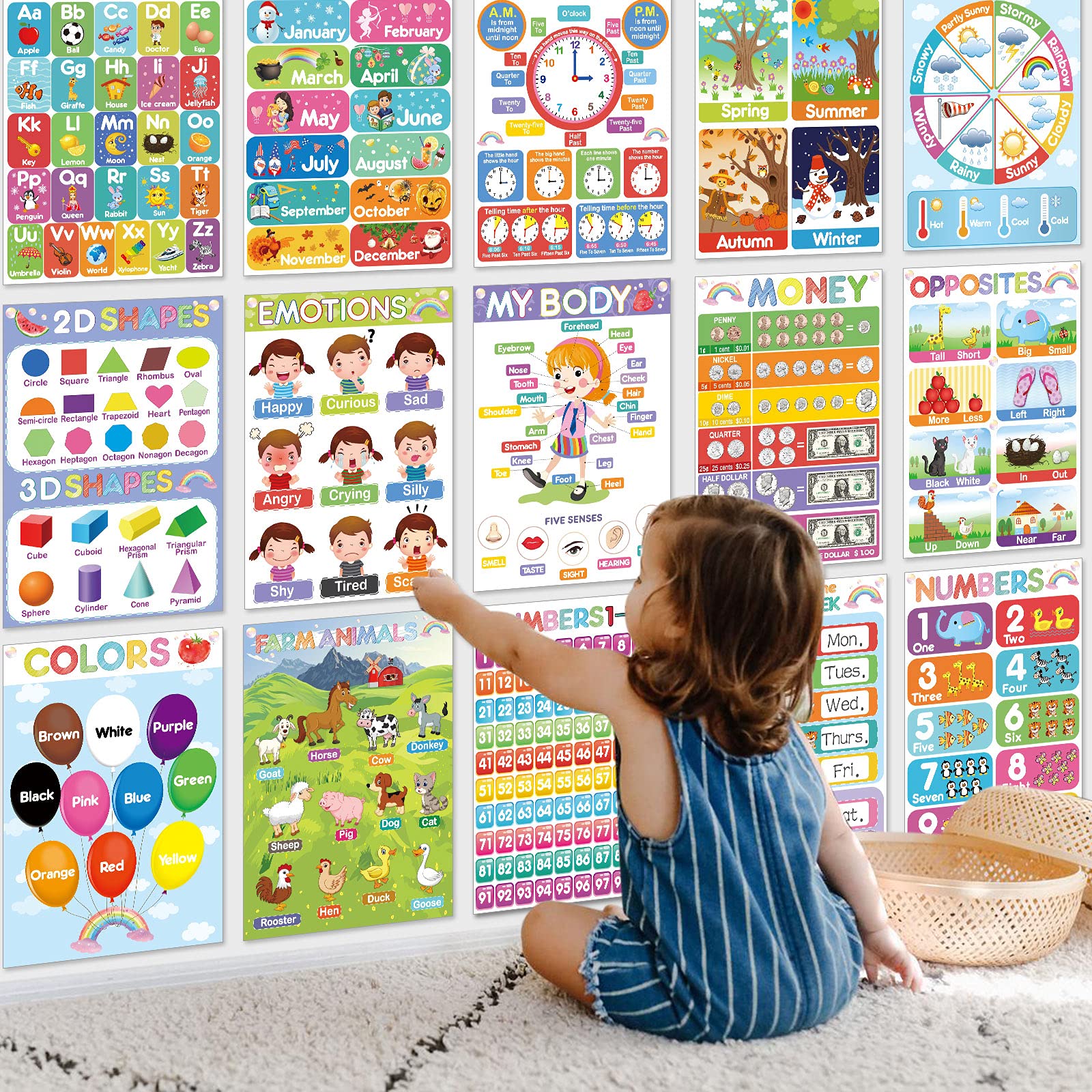 12 Pieces Educational Learning Posters Preschool Posters Toddlers ...