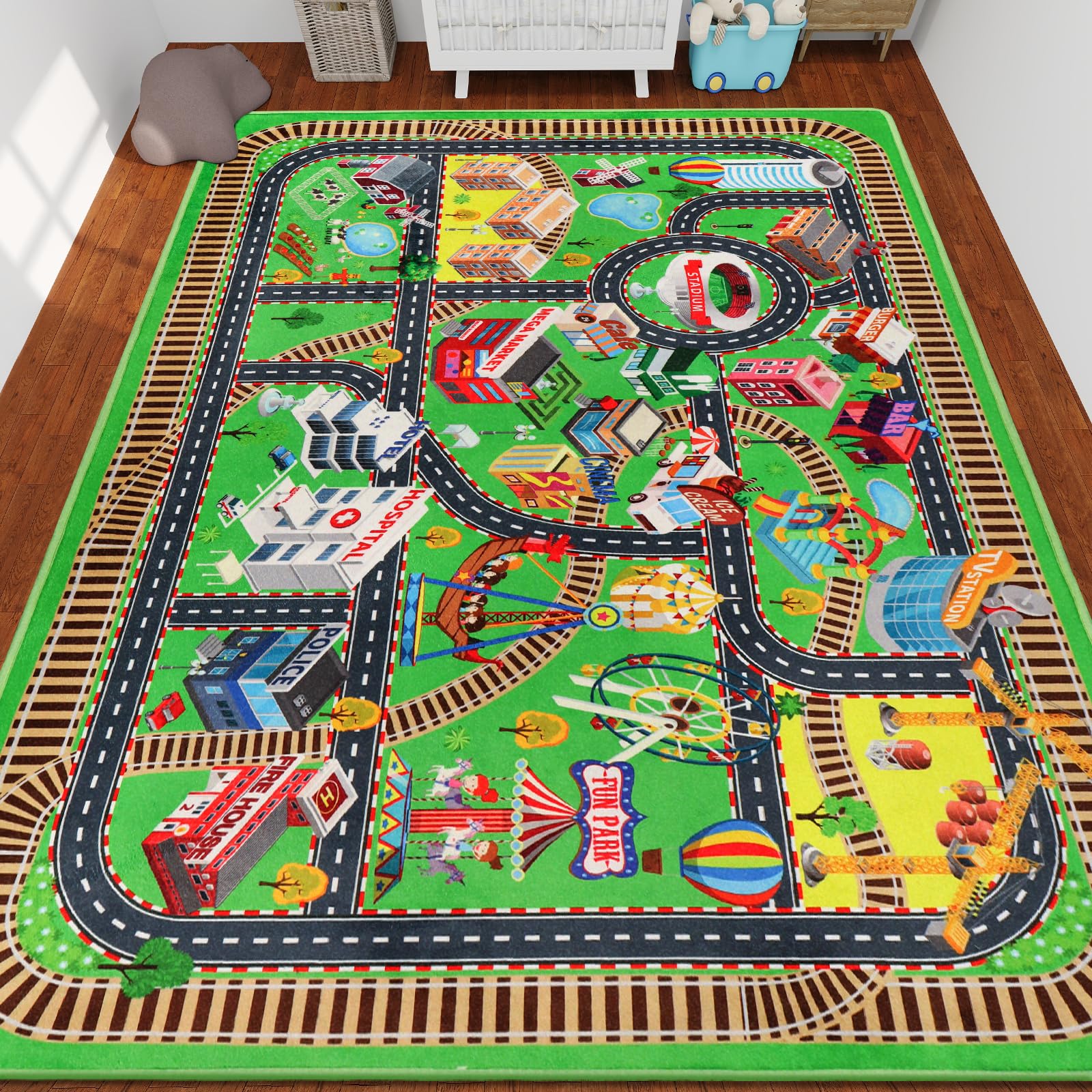 Amazon.com: Mfmiudole Kids Rug Play Mat for Toy Cars 3D City Life Road ...