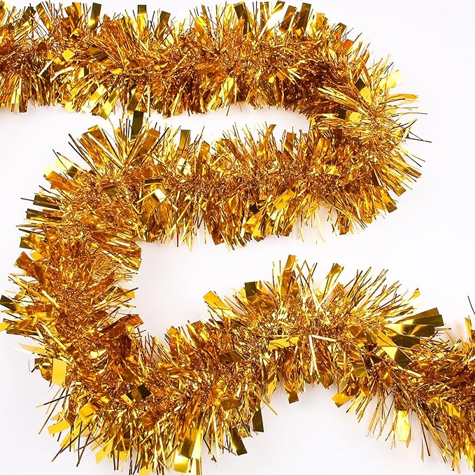 Amazon.com: LZZYWYDTT 33FT Christmas Tinsel Garland,Gold Shiny Metallic ...