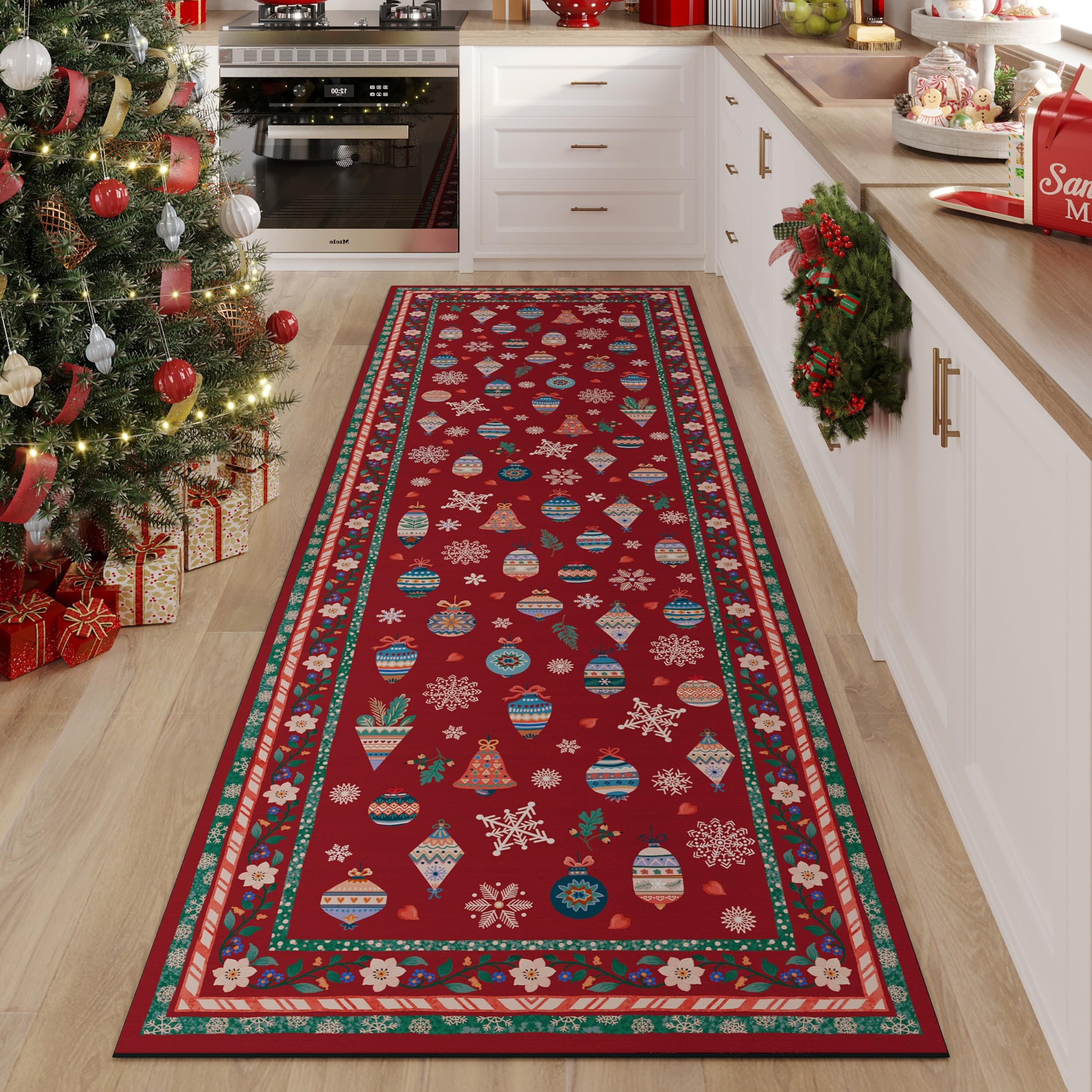 Amazon.com: Rugcomf Christmas Runner Rug Washable Christmas Kitchen ...