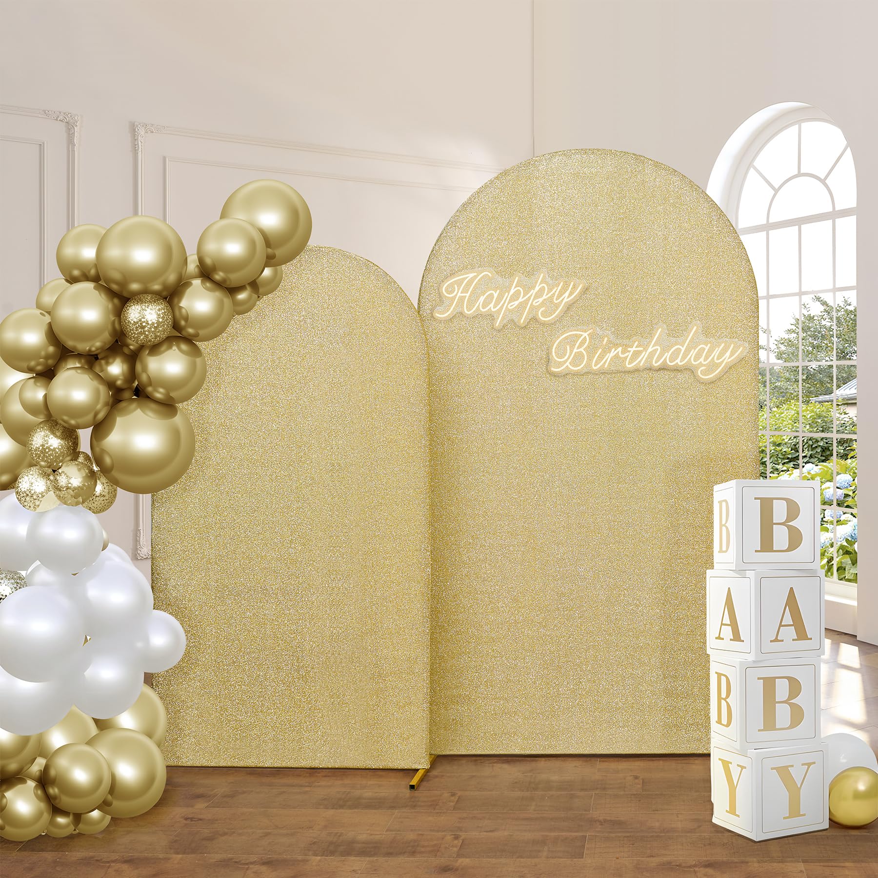 Amazon.com : 7.2ft 6.6ft Gold Glitter Arch Backdrop Cover Set of 2 ...