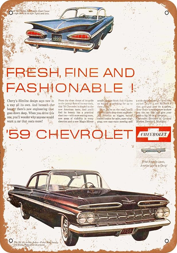 Amazon.com: RetroRust 7 x 10 METAL SIGN - 1959 Chevy Impala and Bel Air ...