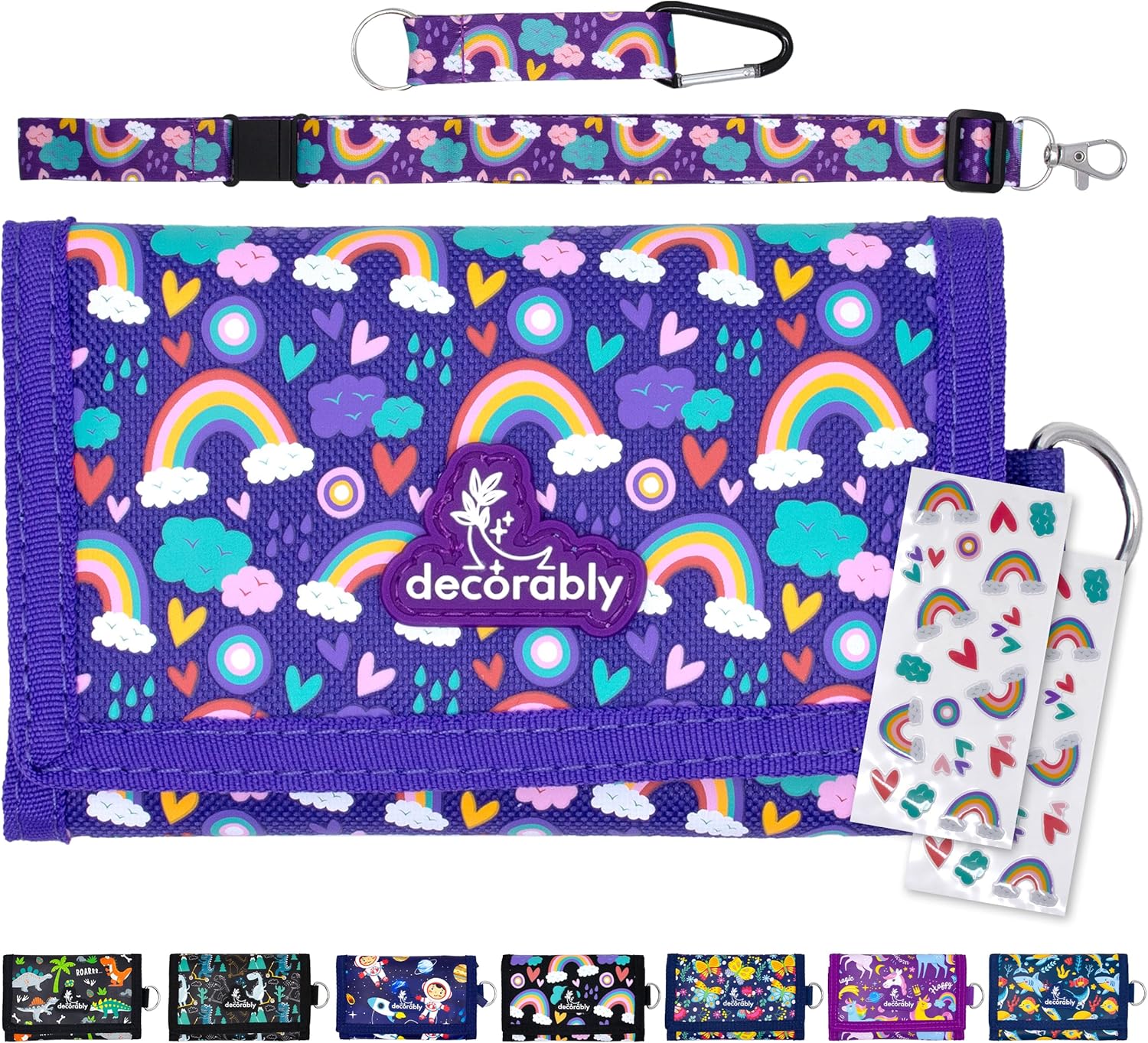 Amazon.com: Decorably Trifold Rainbow Kids Wallet Girls with Lanyards ...