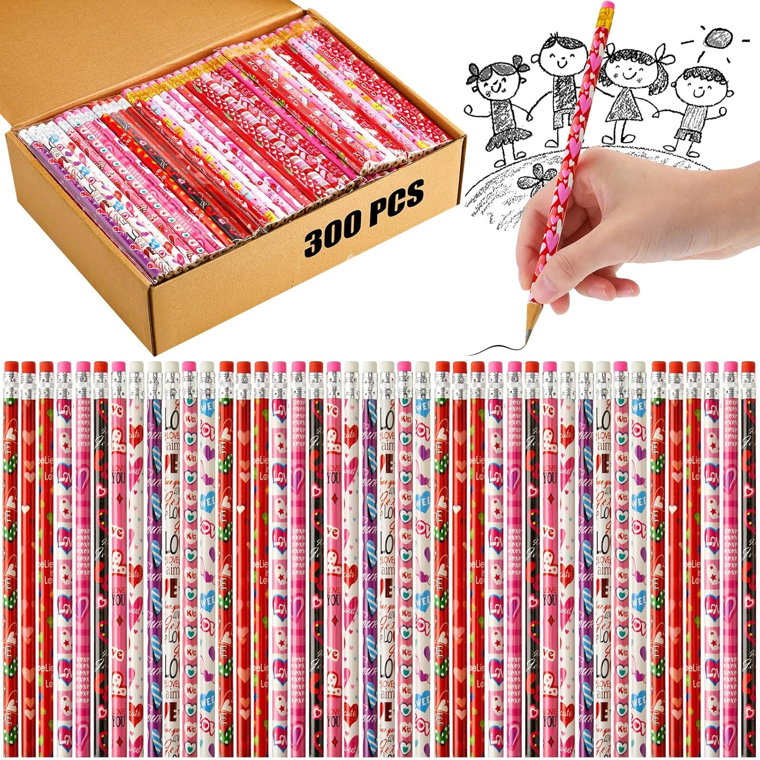 Amazon.com : Jetec 300 Pieces Valentines Day Pencils Bulk Valentine ...