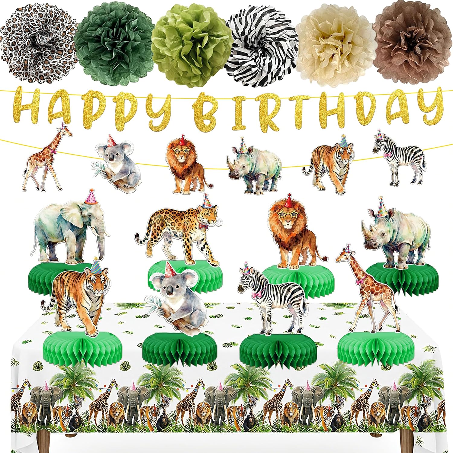 Amazon.com: Safari Theme Party Decorations Animal Birthday Banner ...