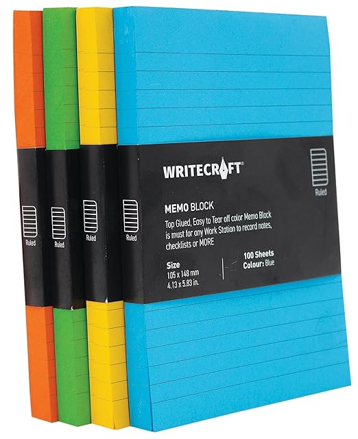 WRITECRAFT Coloured Memo Block Sticky Notes Pad | Uncoated Colour | Use ...