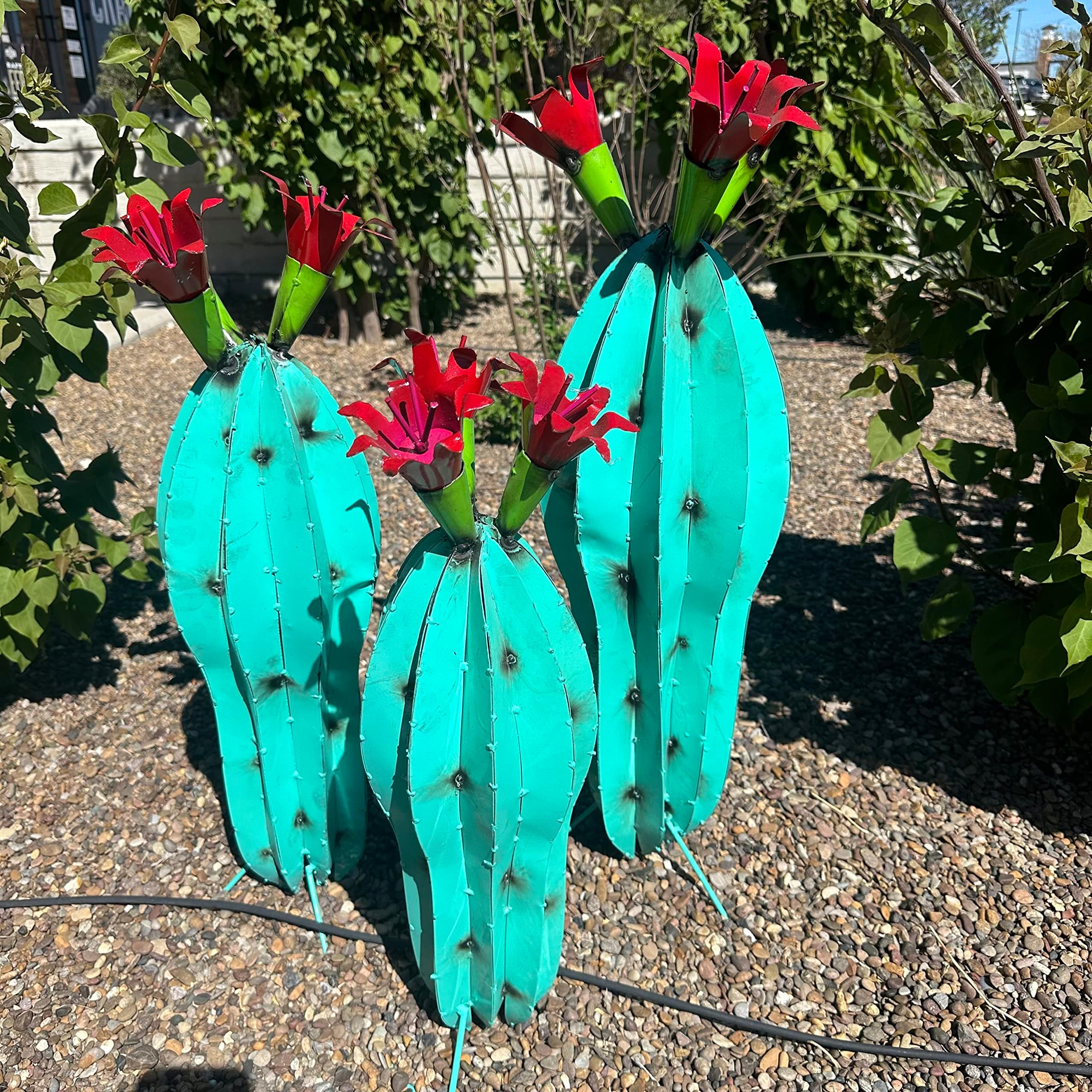 Amazon.com: Handmade Metal Peanut Cactus with Flower - Garden Art ...