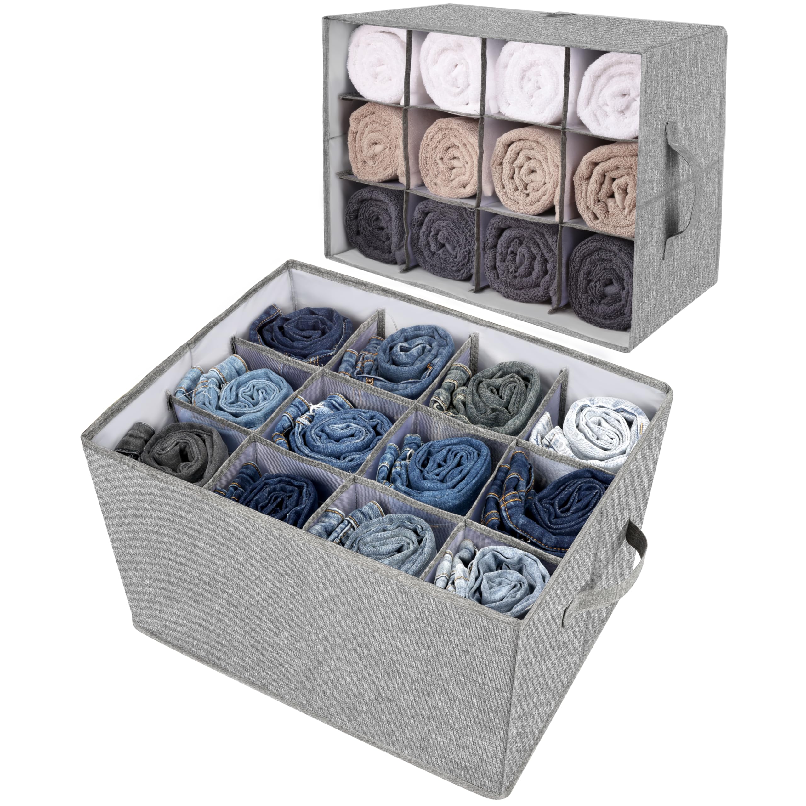 KOAWSFEID 2 Pack Wardrobe Organiser Clothes Storage Boxes | 12-Cell ...