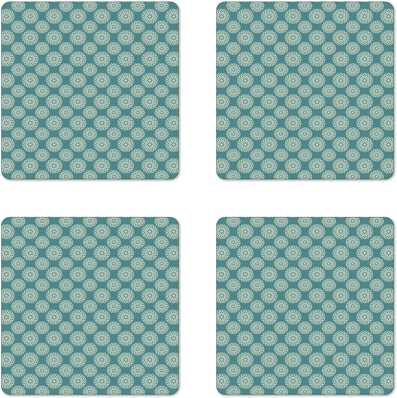 Amazon.com: Lunarable Teal Coaster Set of 4, Lace Like Feminine Design ...