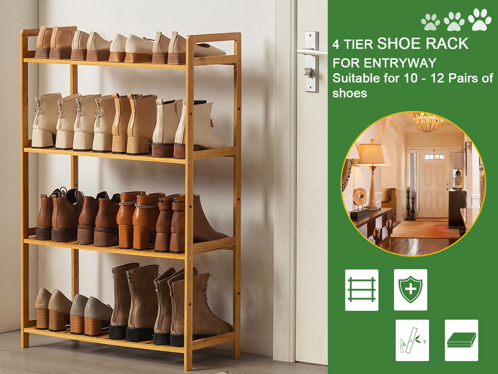 Watch Adjustable Boot and Shoe Rack 4 Tier Wood Storage Shelf on Amazon ...