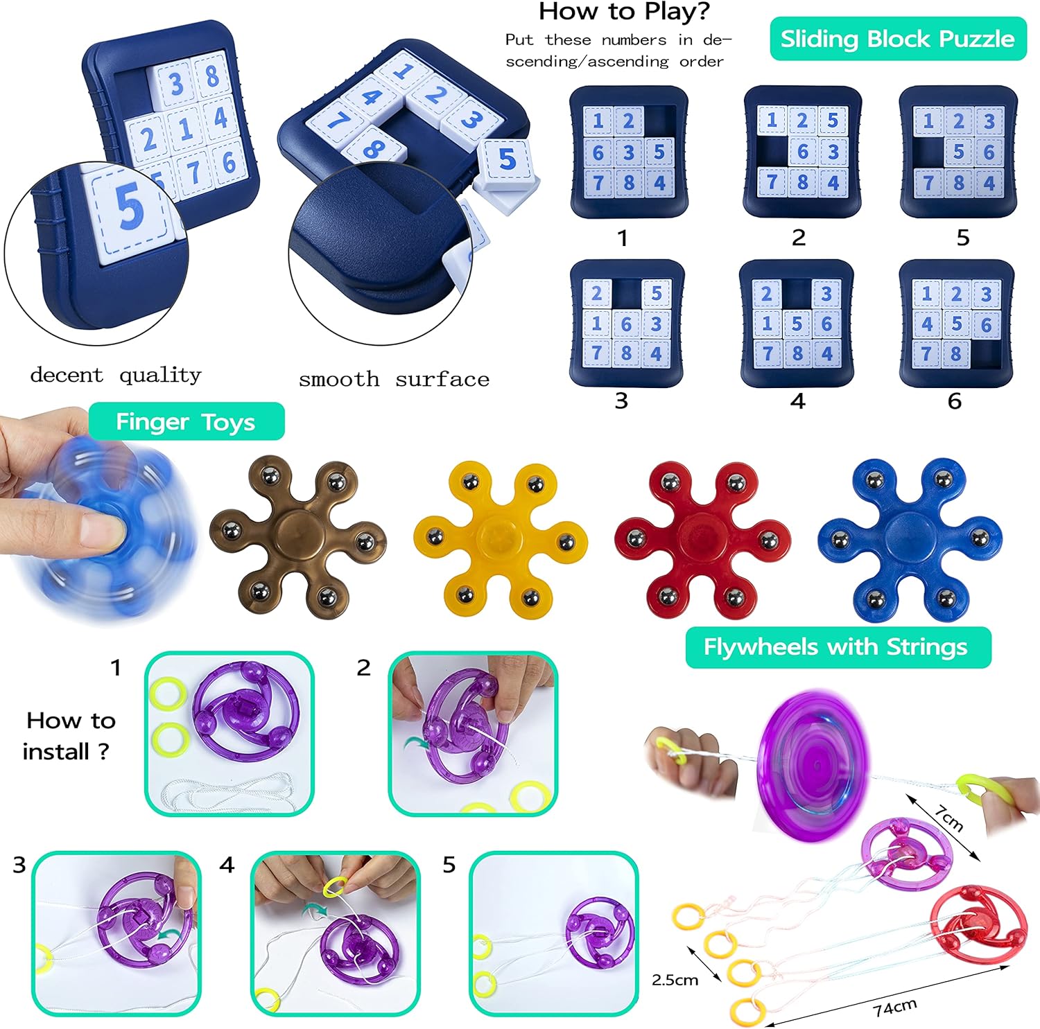 Gmajtars Fidget Sensory Toys Set Fiddle Toys Figit Figet Fiddle Pack ...