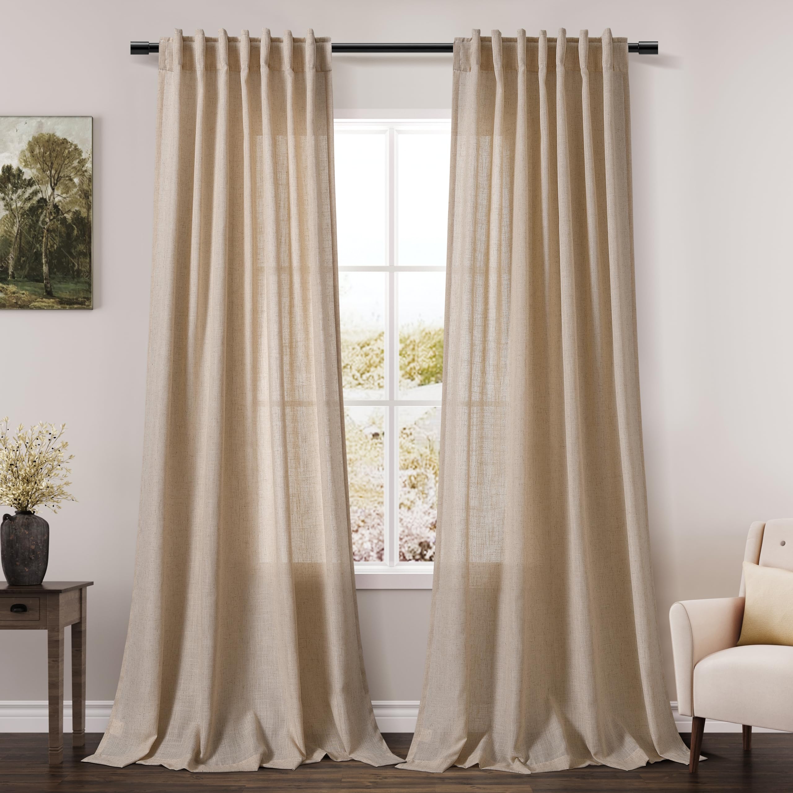 Amazon.com: Tan Brown Linen Curtains for Living Room 2 Panels Set 84 ...
