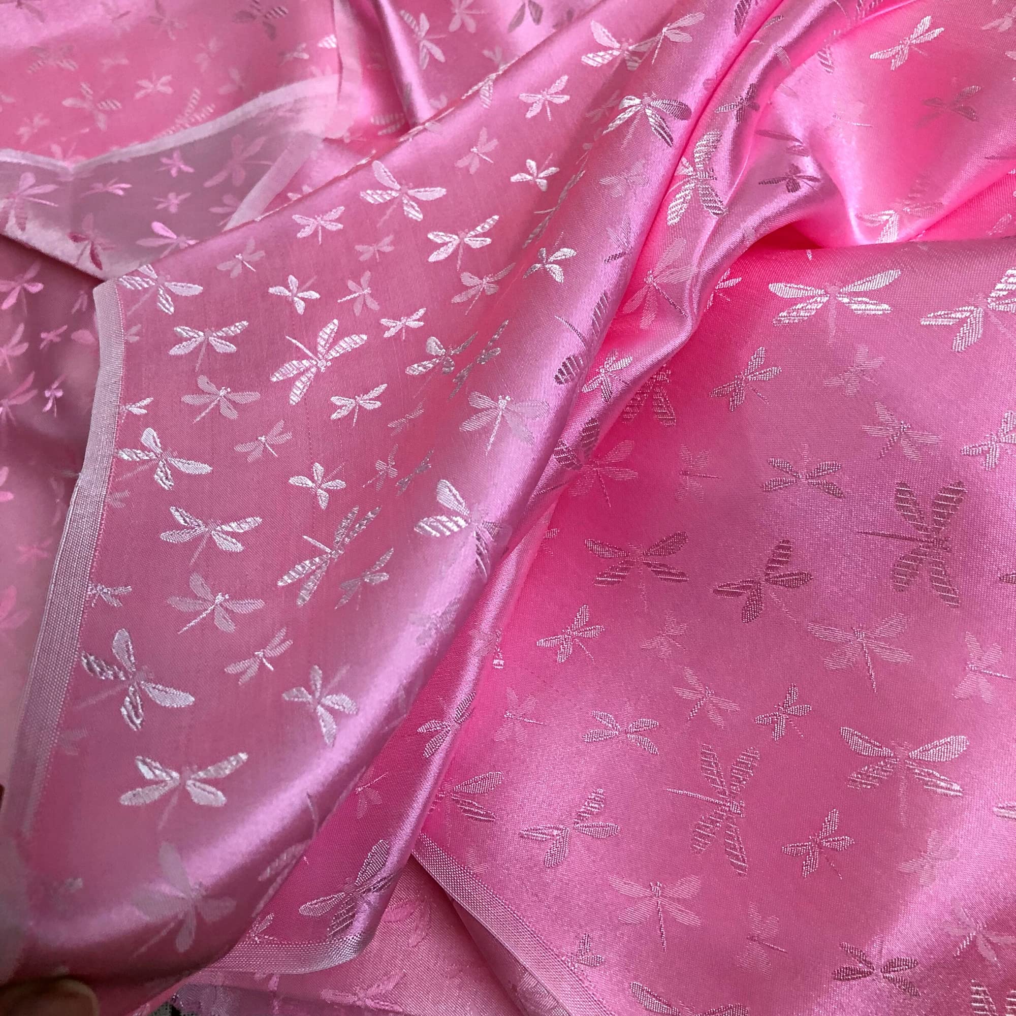 Amazon.com: VINSILK Pure Mulberry Silk Fabric, Pink Silk with Dragonfly ...