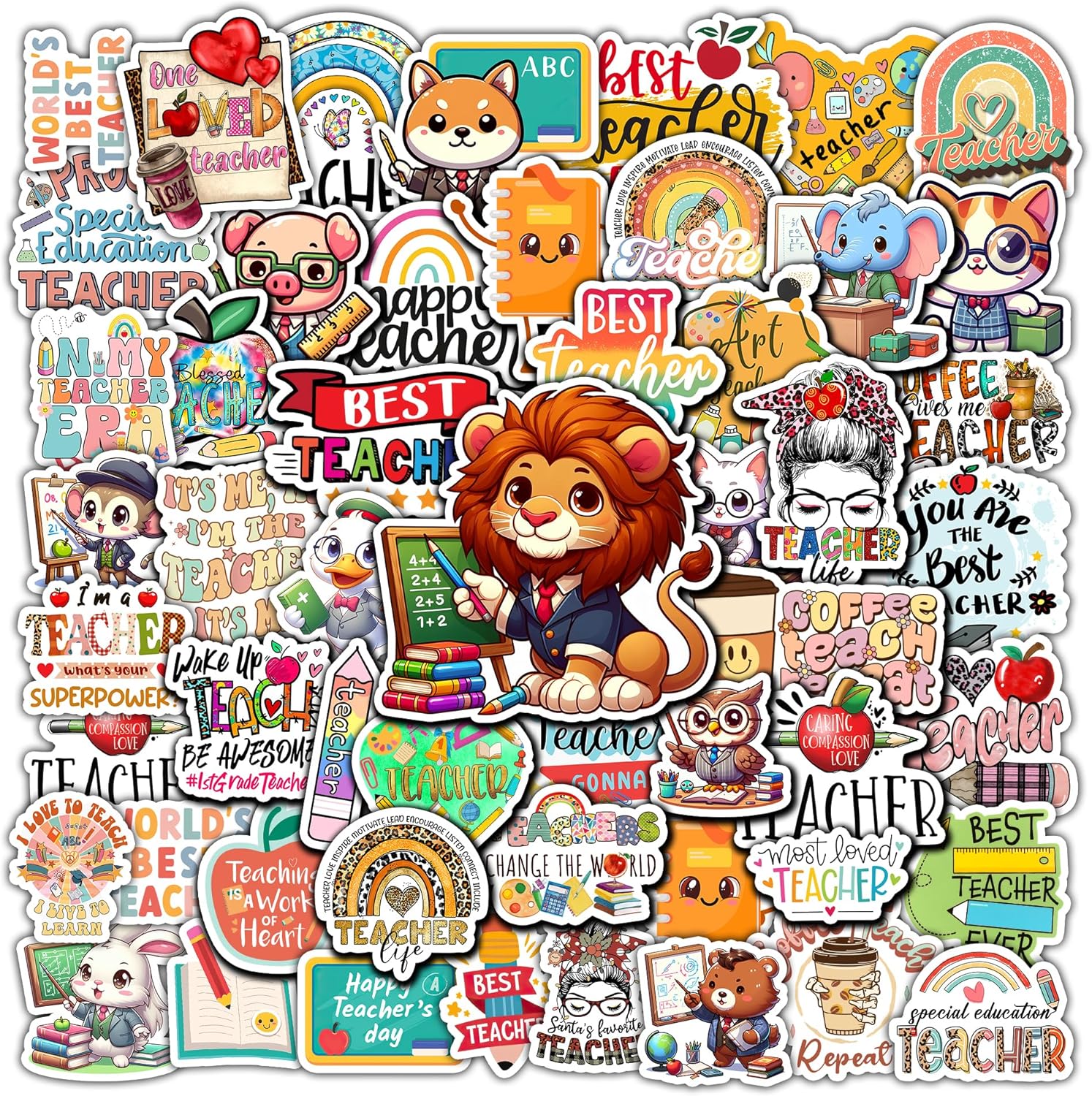 Amazon.com: BIGZORO 50 PCS Teacher Stickers Pack for Teachers Day ...