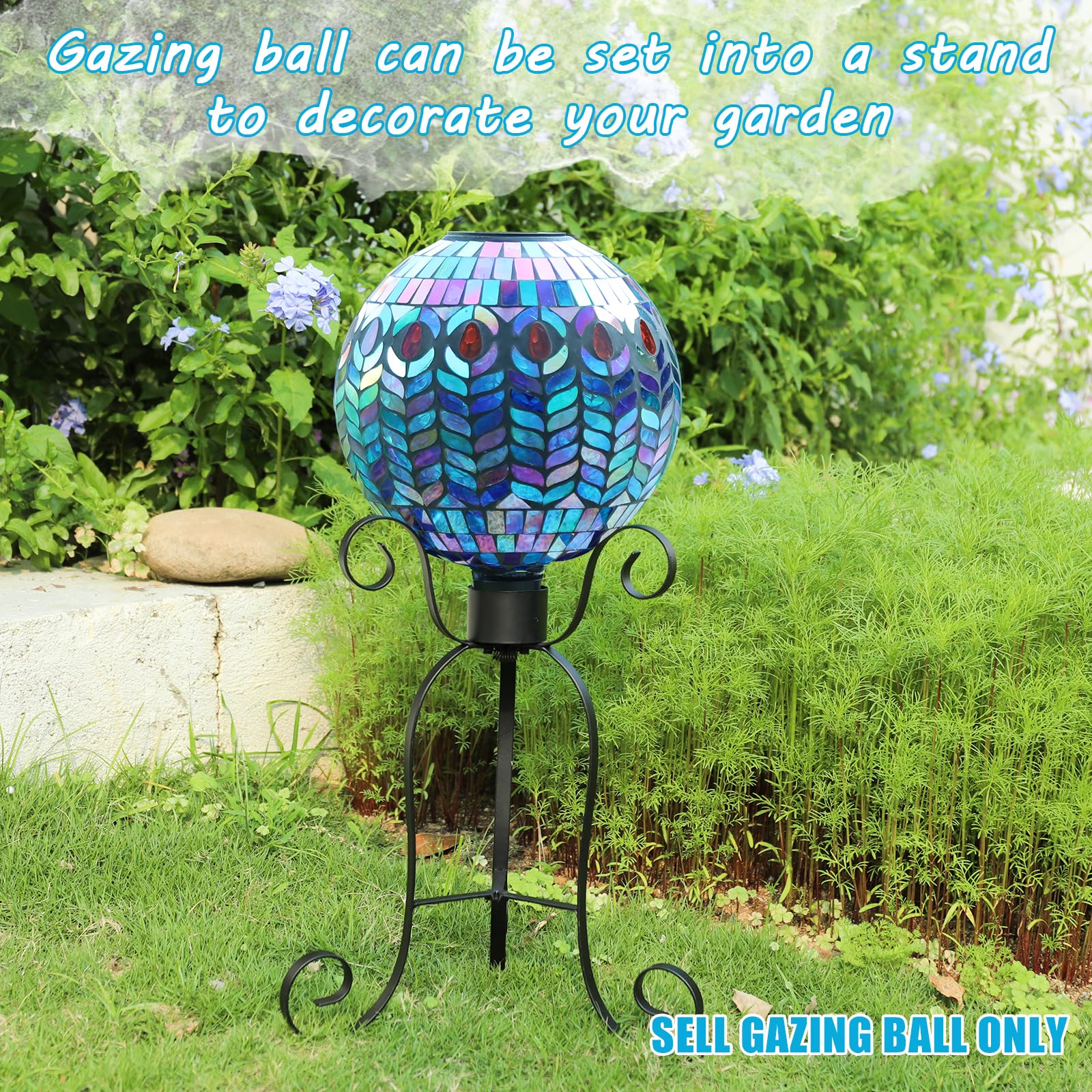 Solar Gazing Ball 10" With 8.5" Metal Stand - Yellow Glass Globe Sphere ...