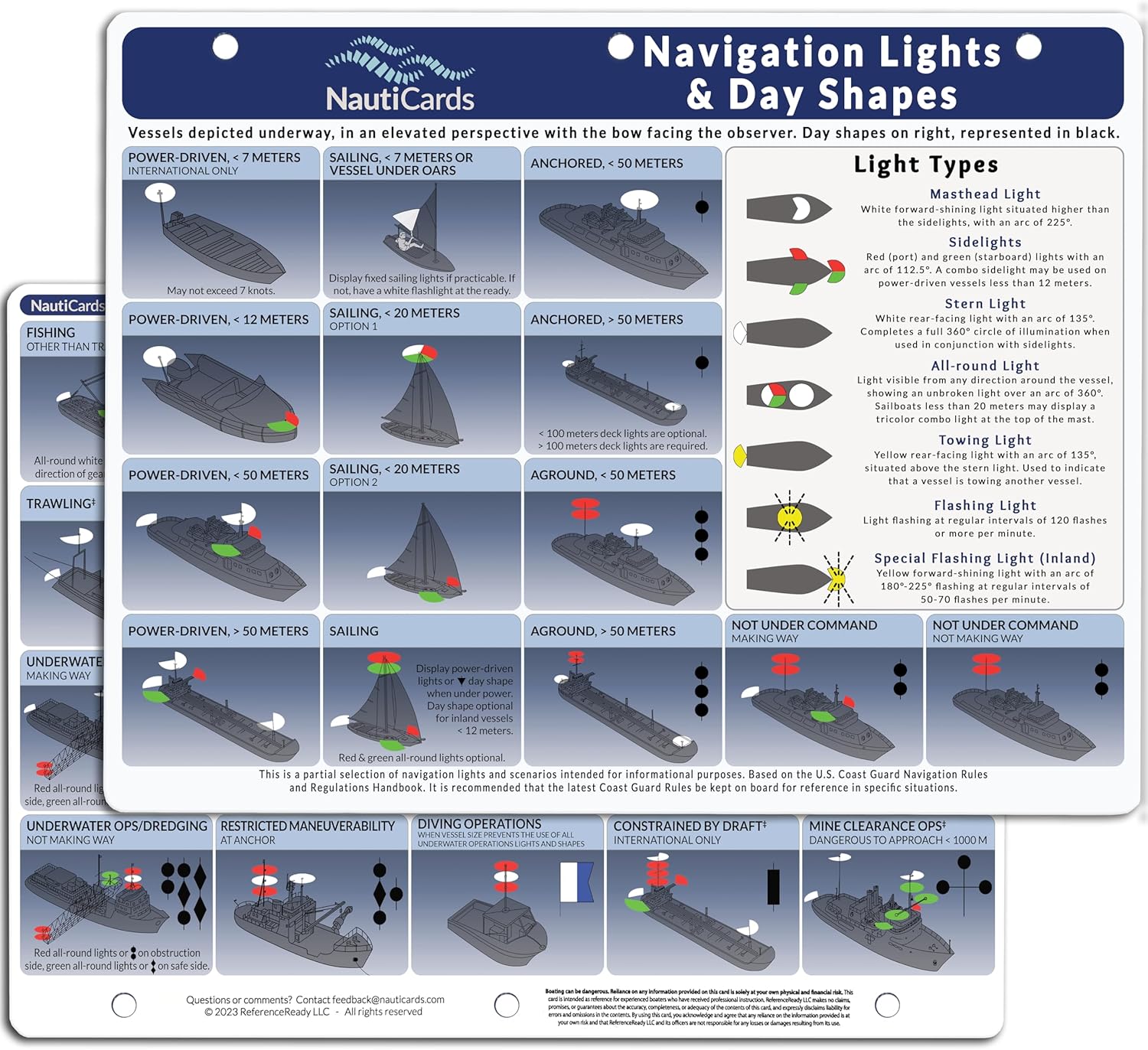 Amazon.com : NautiCards Navigation Lights and Day Shapes Quick Reference Guide - Waterproof ...
