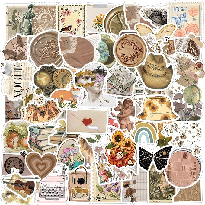Amazon.com: 200pcs Vintage Aesthetic Stickers Cute Retro Journaling ...