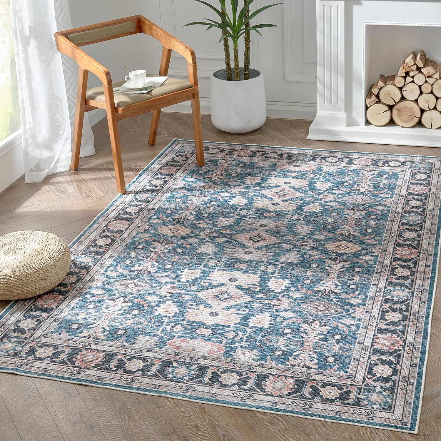 Amazon.com: jinchan Area Rug 4x6 Kitchen Rug Navy Blue Vintage ...