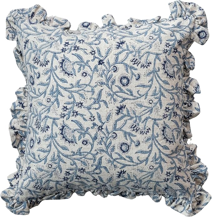 Amazon.com: Creative Co-Op Square Floral Cotton Blend Pillow, Blue ...