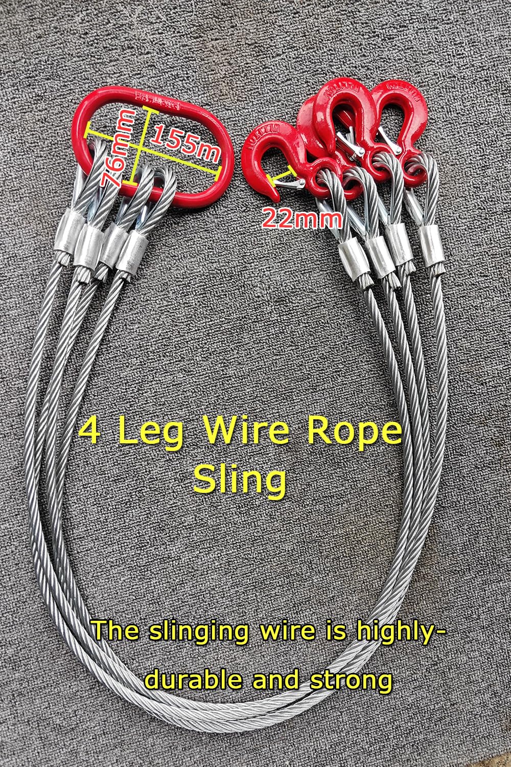 4 Leg Wire Rope Sling 1/2Inch X 5 Ft Wire Rope 6610lb 3.0Ton Vertical ...