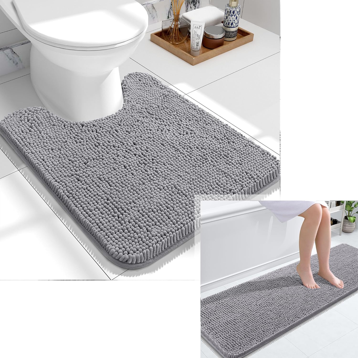 Amazon.com: OLANLY Chenille Bath Rugs and Toilet Rugs U-Shaped, Bath ...