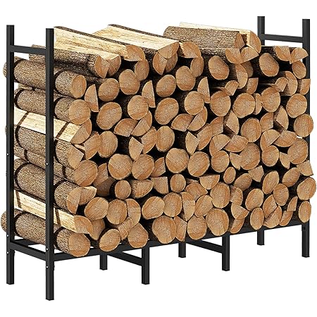 Amazon.com : Amagabeli 4ft Firewood Rack Outdoor Indoor Heavy Duty Wood ...