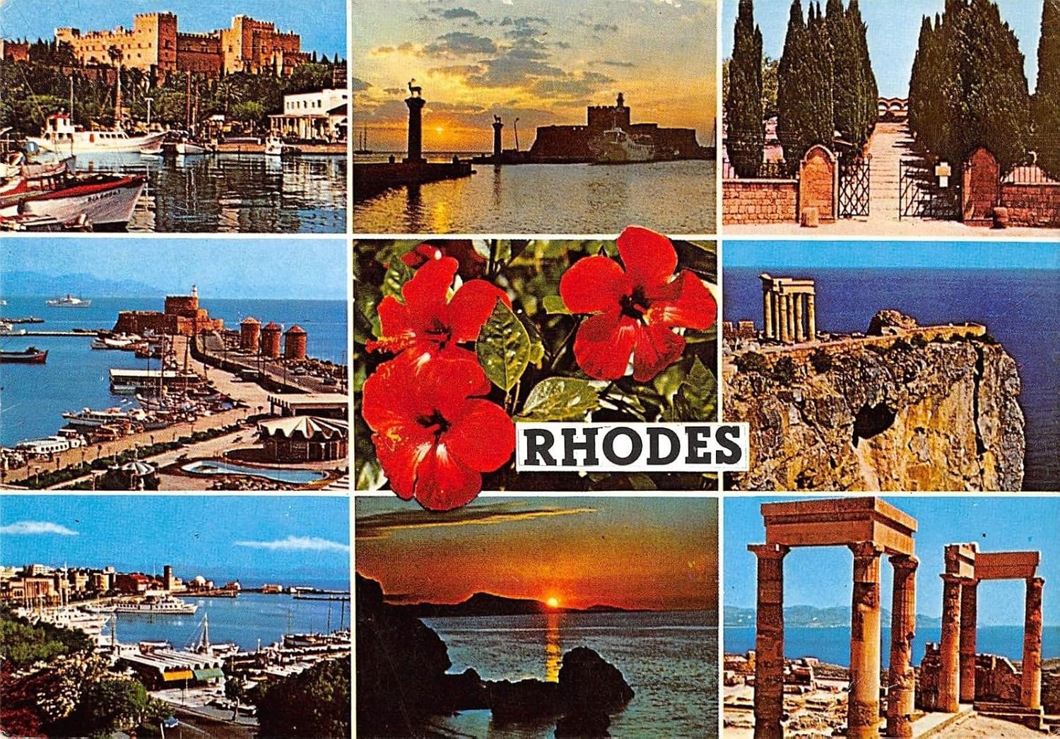 Rhodes Greece Multi City And Scenic View Greeting Vintage Postcard ...