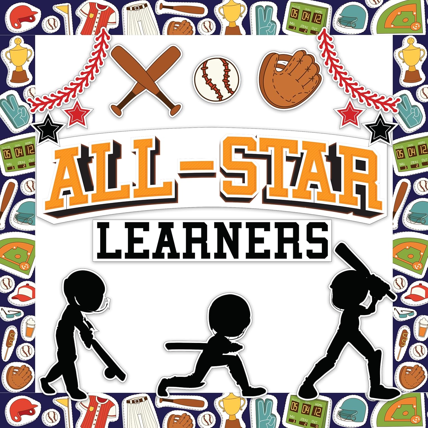 Amazon.com : Decorably 41 Pcs Cutouts Baseball Bulletin Board ...