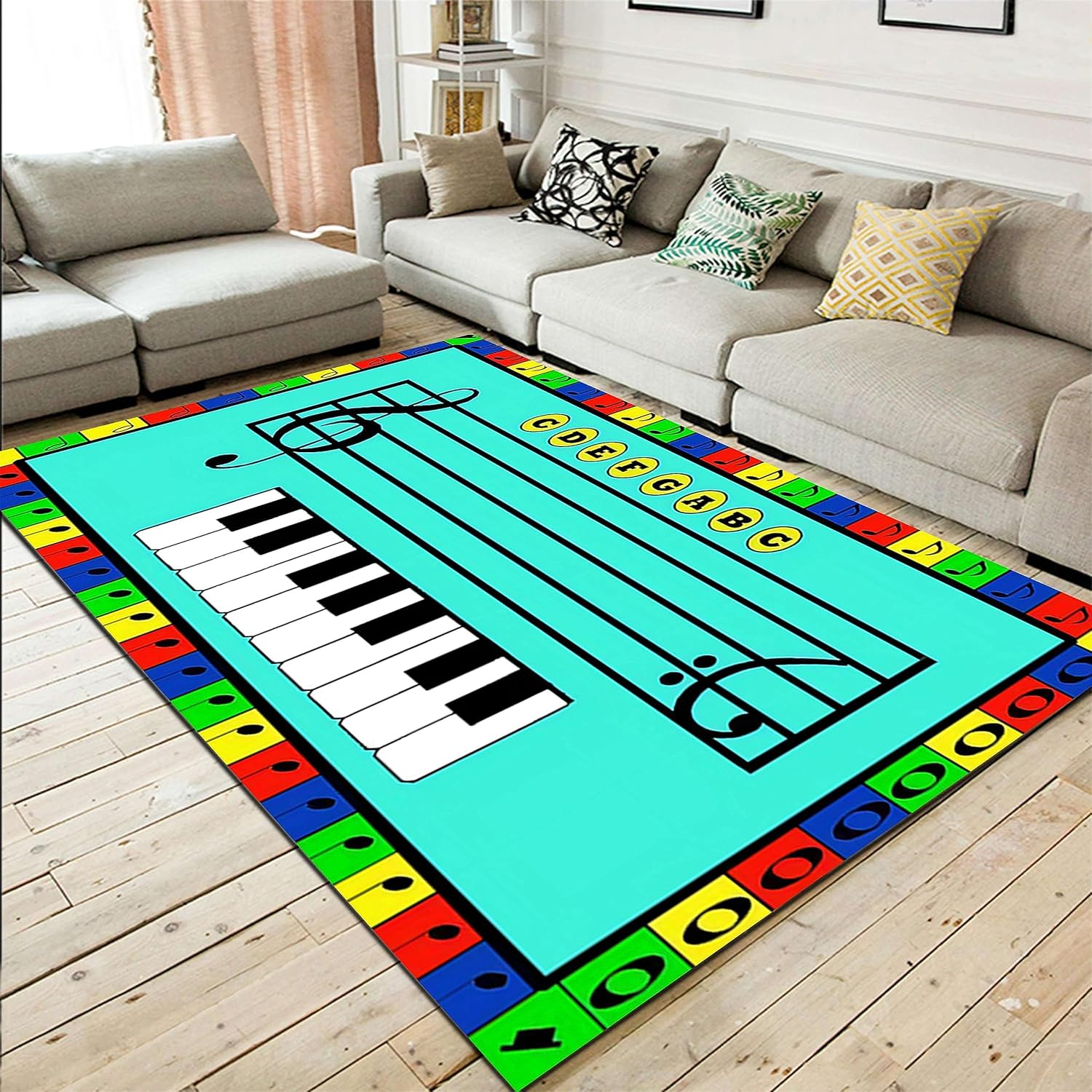 Amazon.com: Music Area Rug, 6x8ft, Music Notes Themed Rainbow Classroom ...