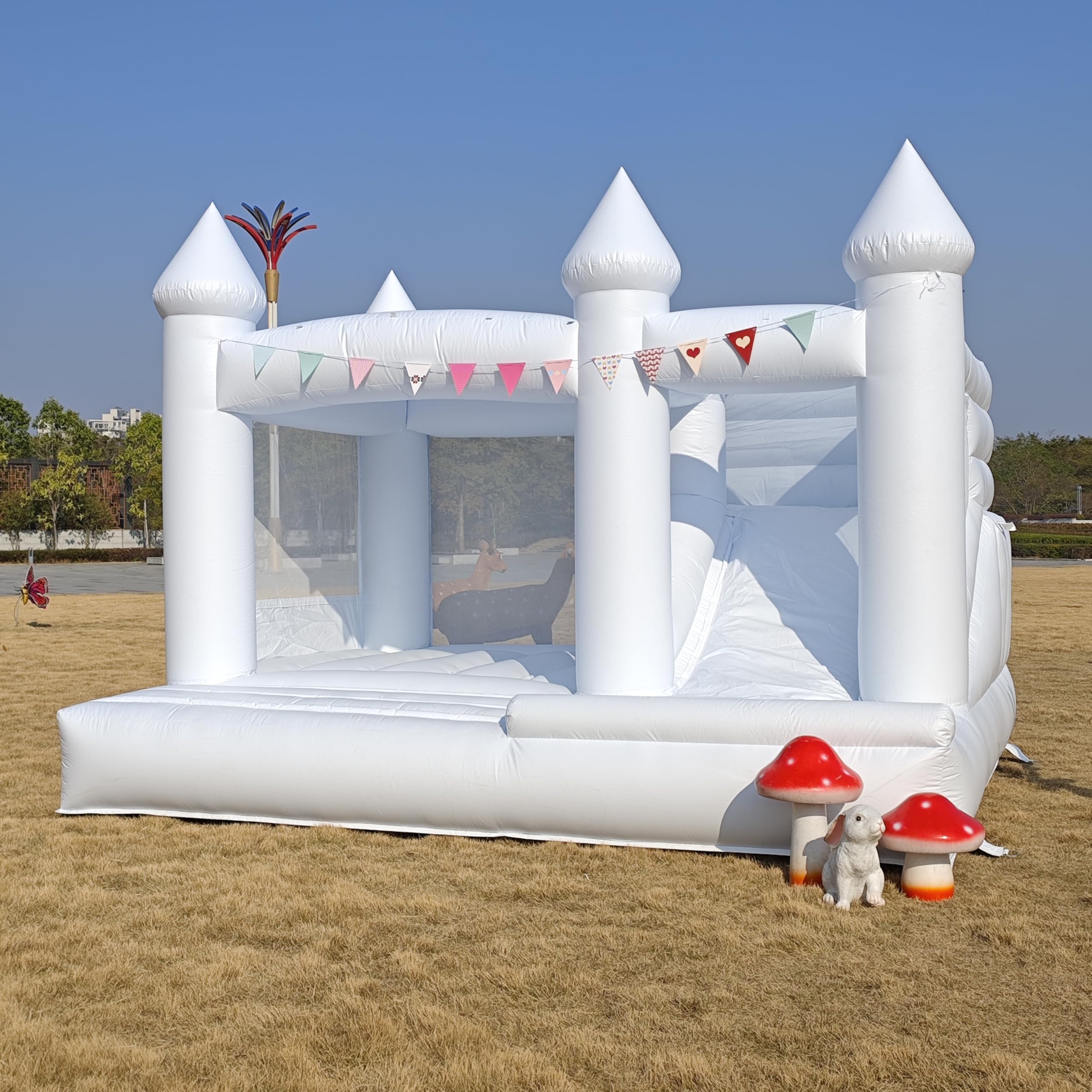 Amazon.com: 13 FT 100% PVC White Inflatable Bounce House Featuring A ...