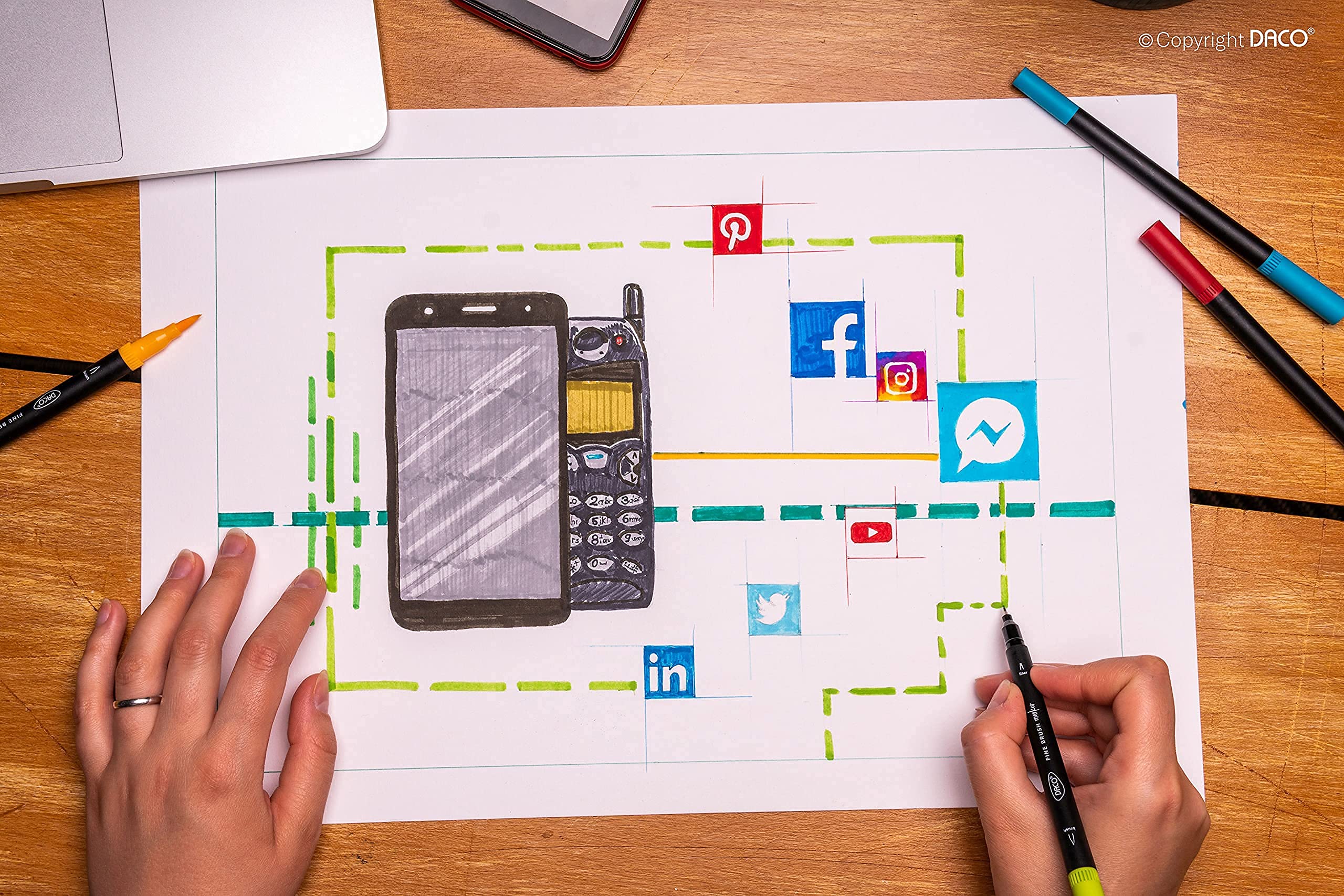 DACO Fine Brush Markers, Dual Brush Marker Pens for Coloring Books ...