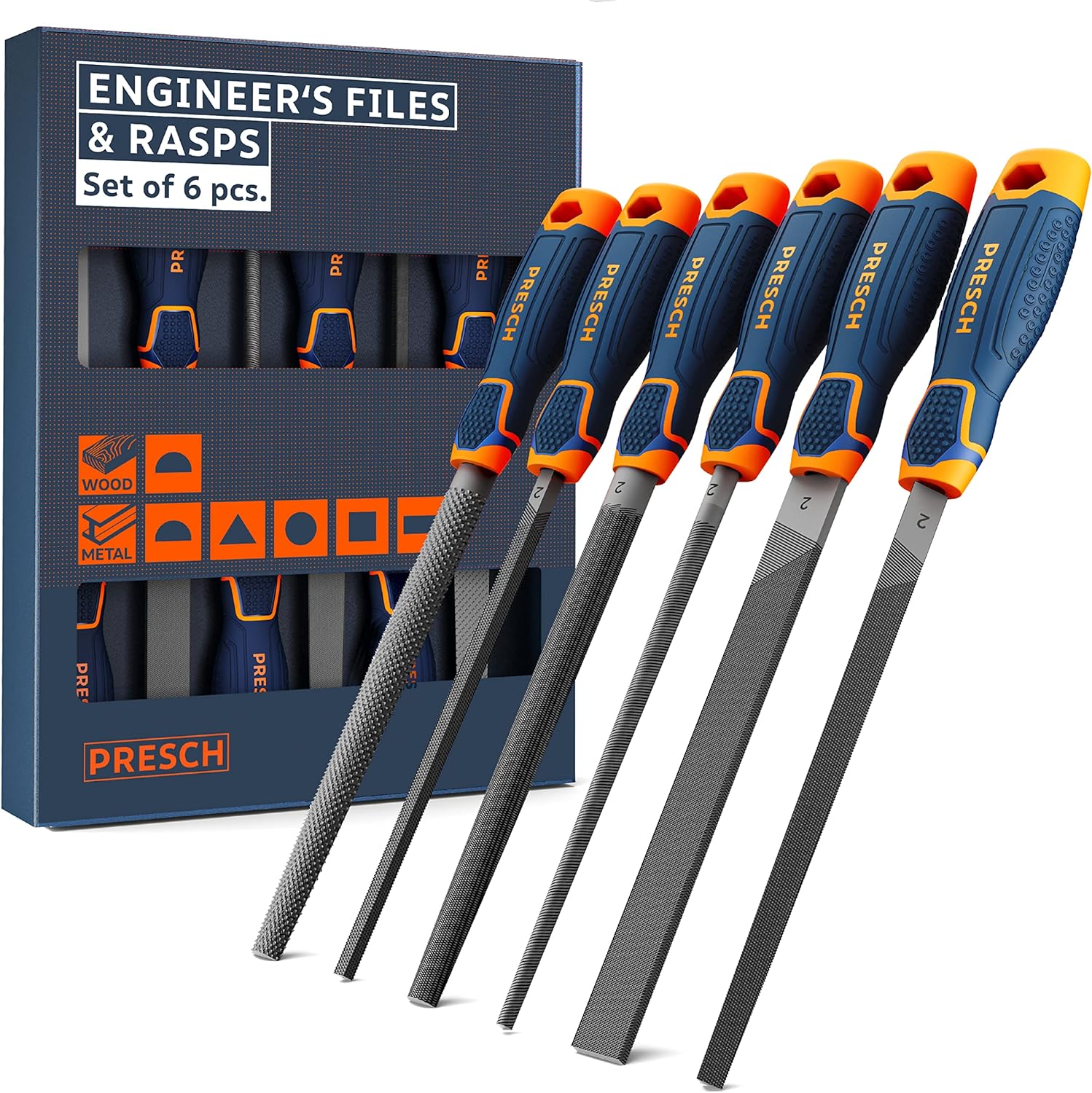 Presch File Set Metal and Wood 6 pcs. - Professional File Set incl ...
