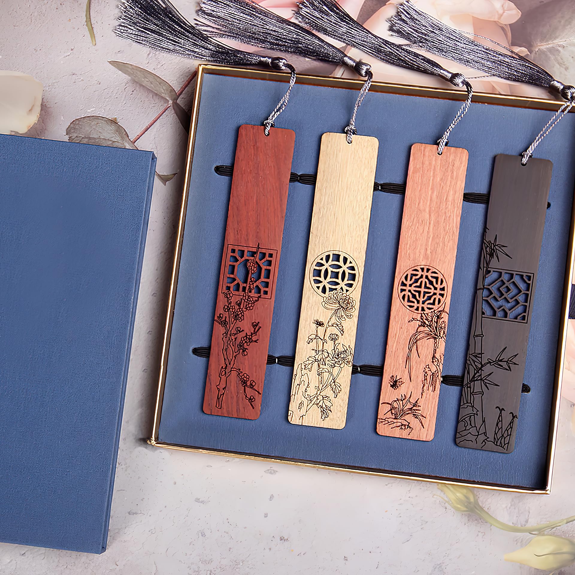 Amazon.com : HUABOO 4PCS Wooden Bookmark for Men Women, Handmade ...