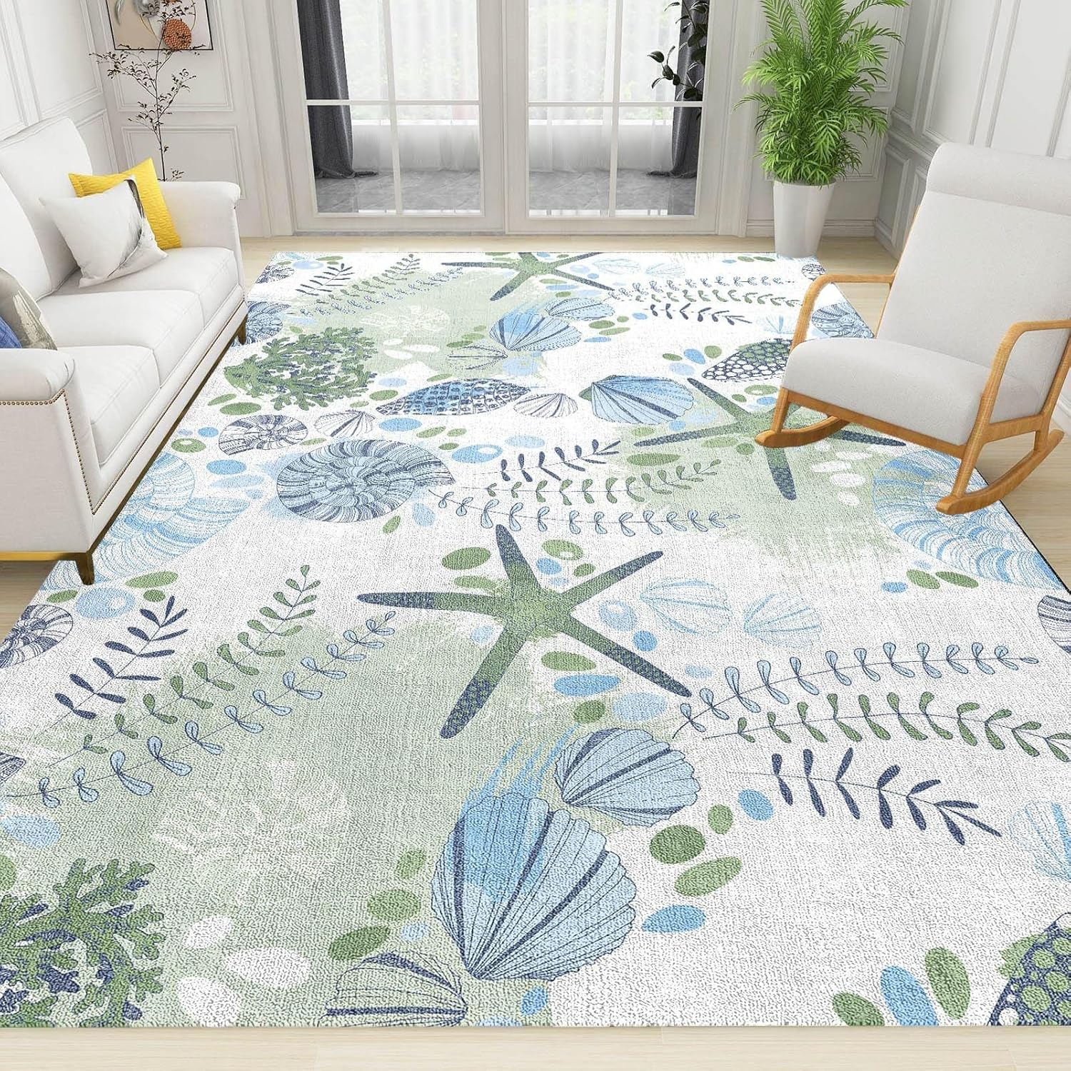 Amazon.com: Nautical Coastal Ocean Area Rugs, Green Beach Theme Indoor ...