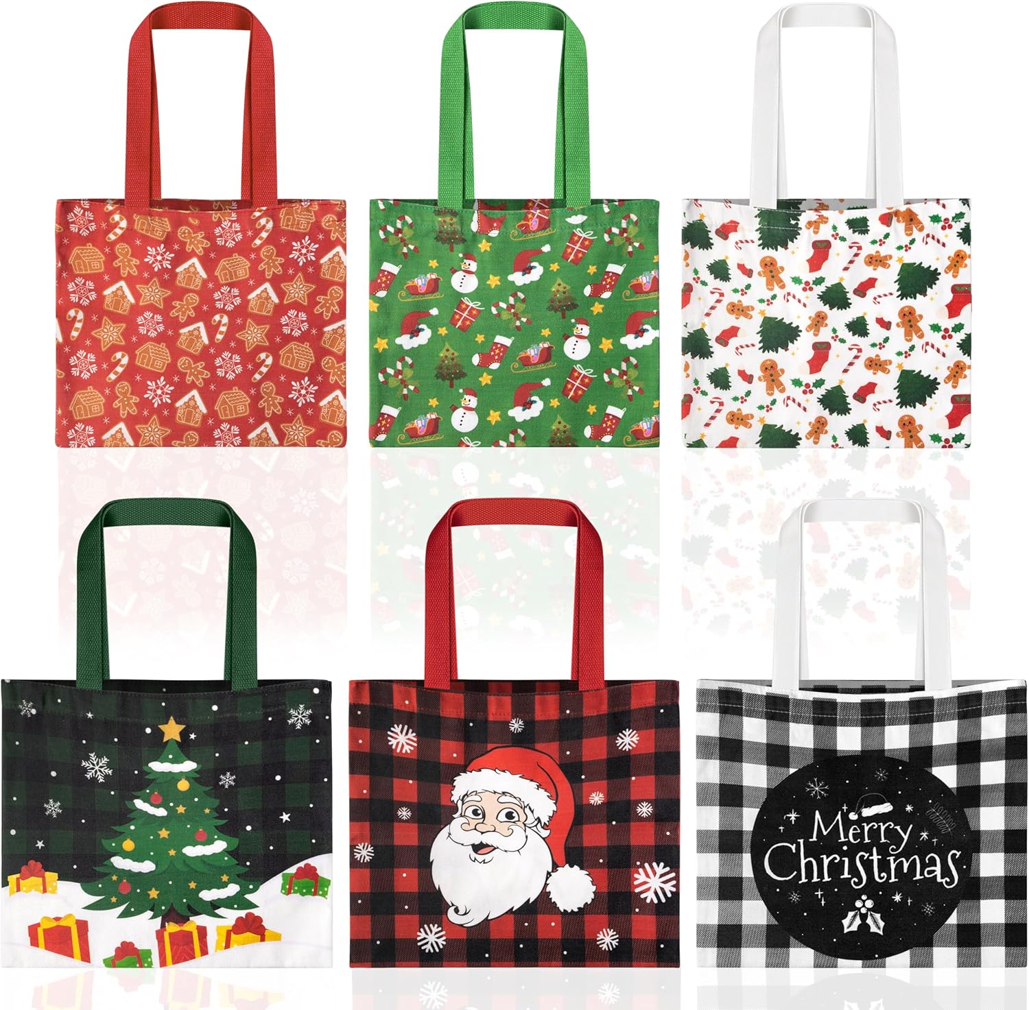 Amazon.com: 6 Pcs Christmas Canvas Tote Bags Reusable Buffalo Plaid ...