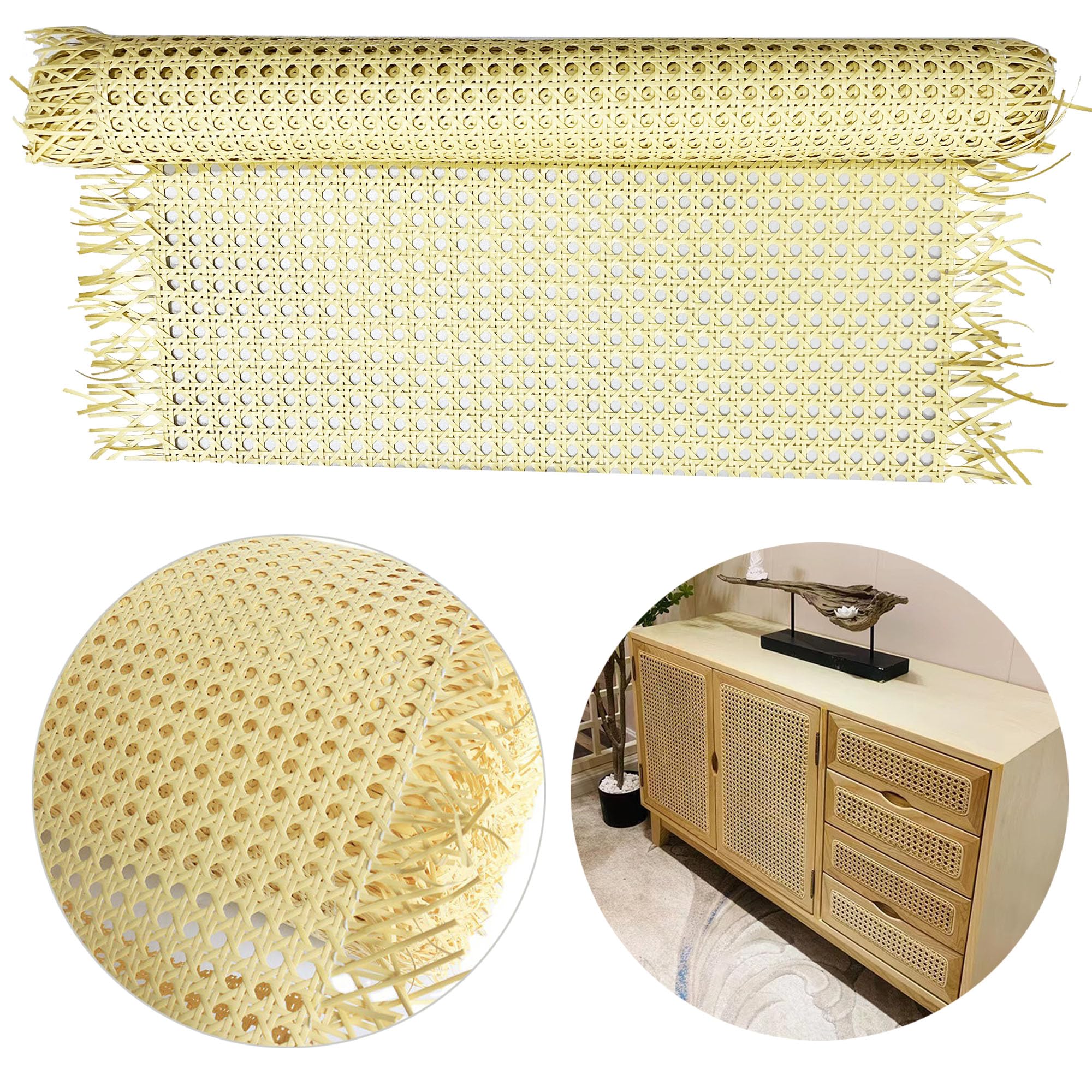 Allazone 16" Width Rattan Cane Webbing Roll Hexagon Weave Pre-Woven ...