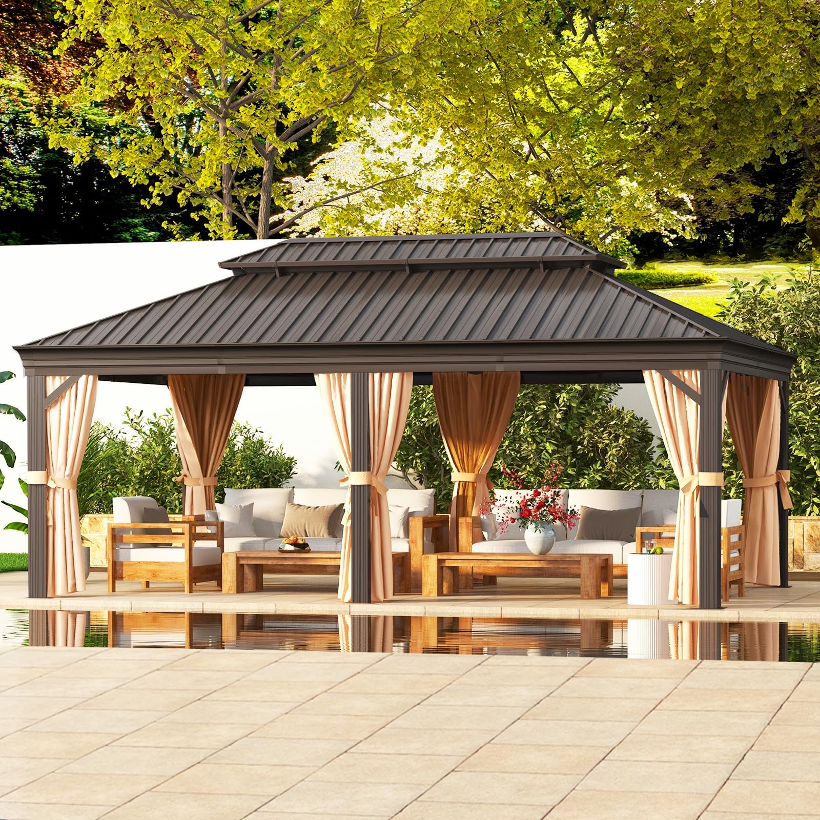 Amazon.com : UDPATIO 12' x 20' Hardtop Gazebo, Outdoor Aluminum Gazebo ...