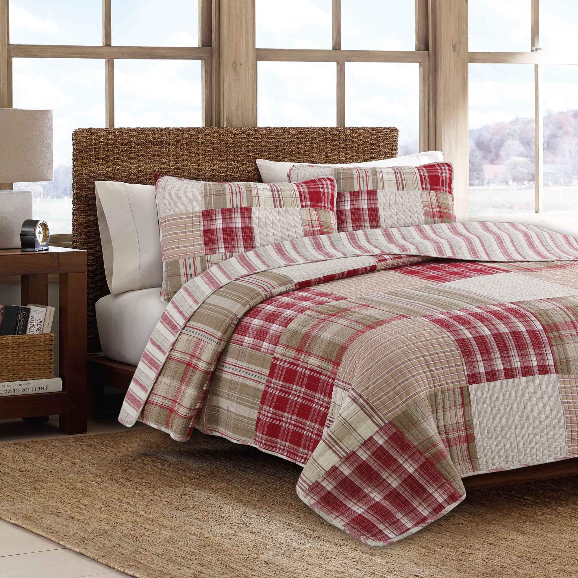 Amazon.com: DH 3 Piece Southwest Cabin Black Cream Red Plaid Quilt Full ...