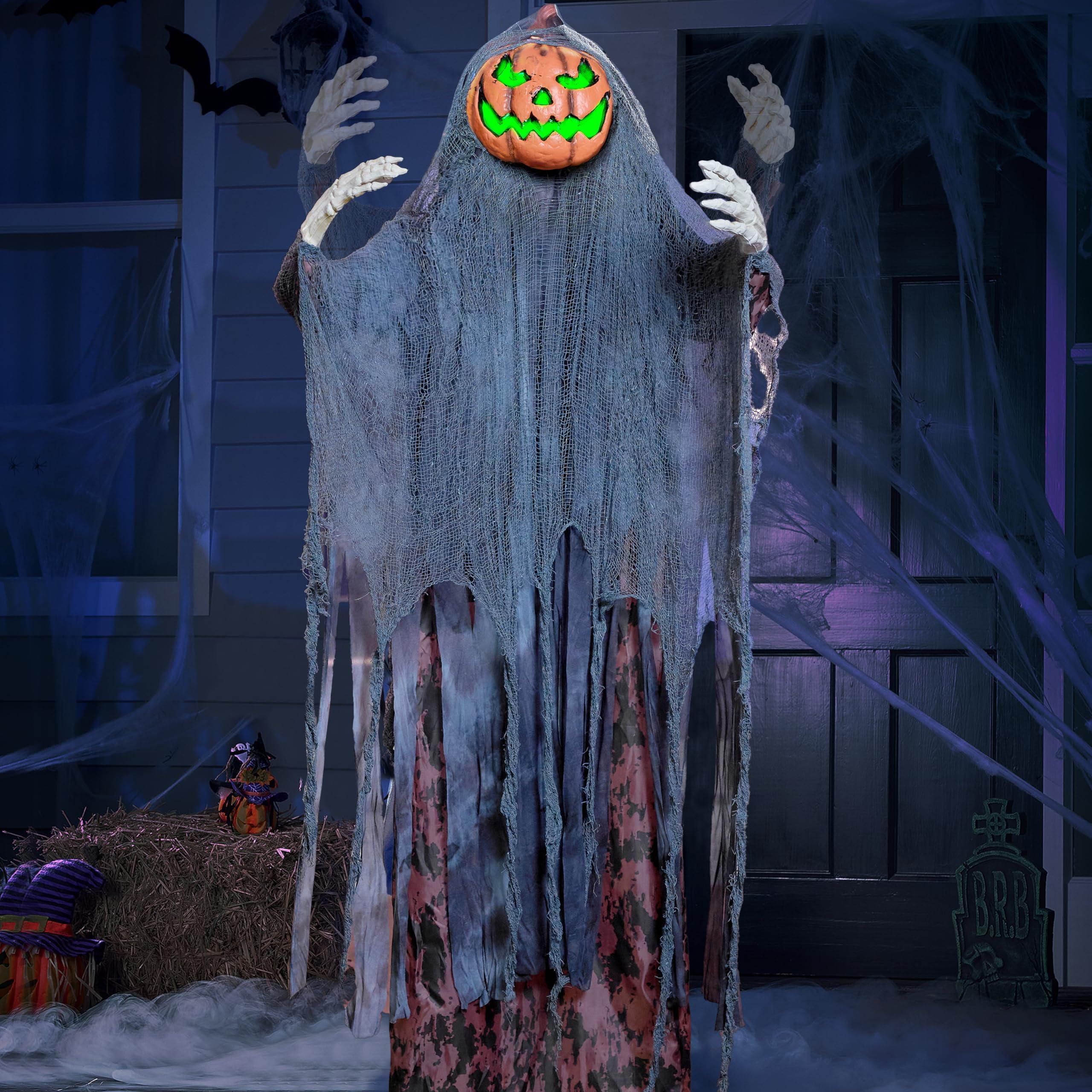 Amazon.com: JOYIN 67” Halloween Animatronics Standing Pumpkin Scarecrow ...