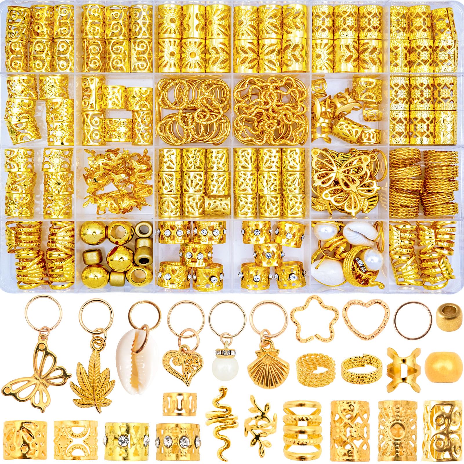 Amazon.com : 236PCS Gold Hair Accessories Set: Jewelry, Charms, Rings ...