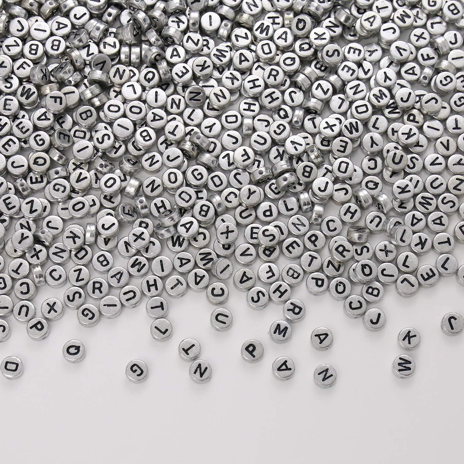 Amazon.com: ToBeIT 1000 pcs Silver Round Letter Beads Black Alphabet ...