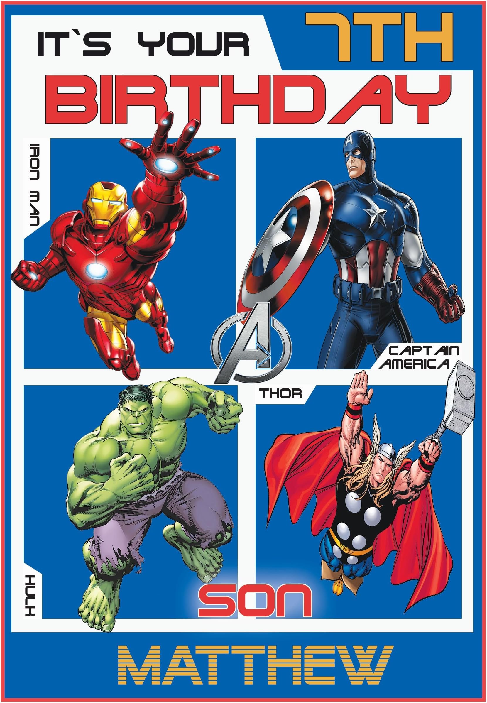 Personalised Marvel Avengers Cartoon Inspired Birthday Card : Amazon.co ...