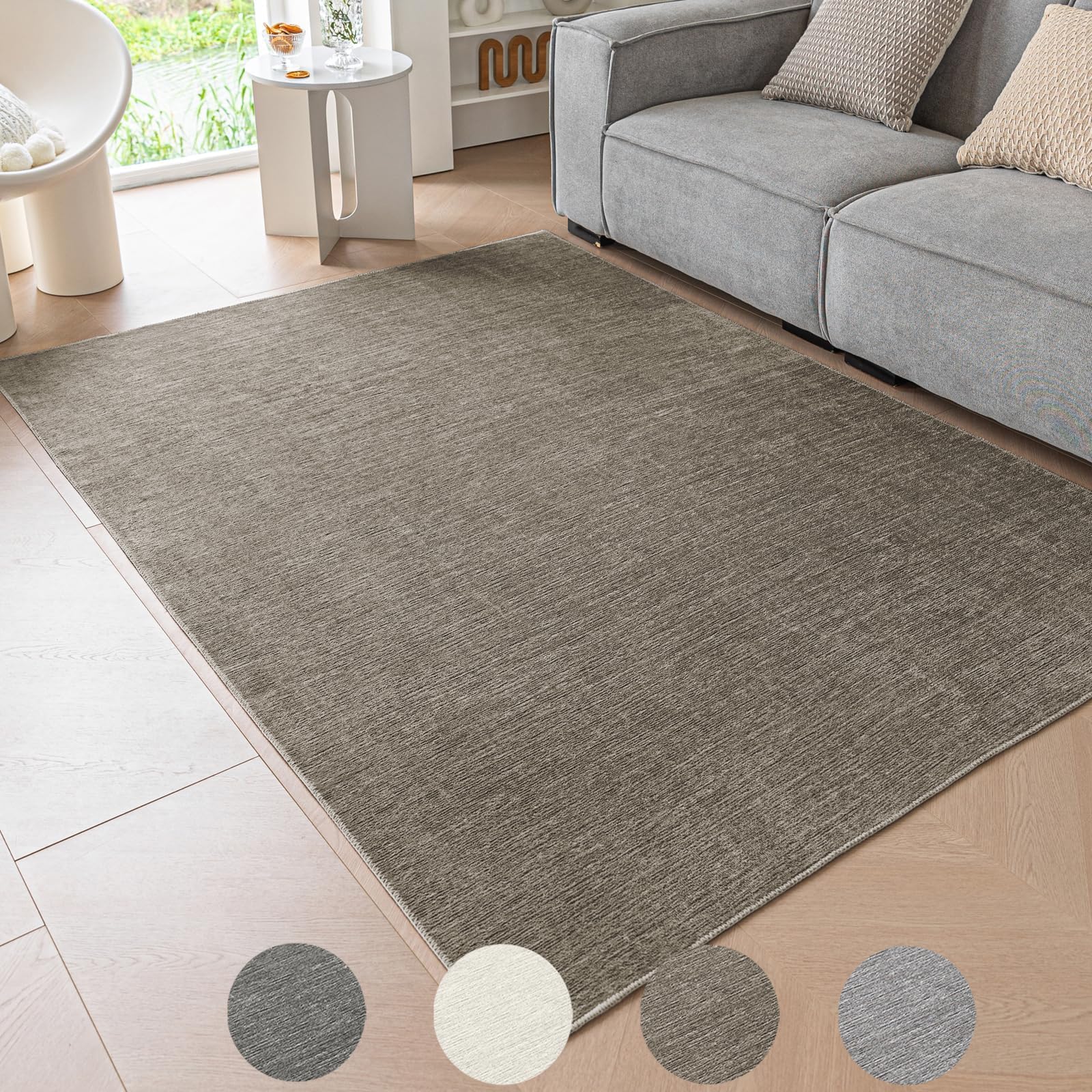 Ceneco Short Pile Rugs Living Room, Modern Indoor Ivory Rugs for Living ...