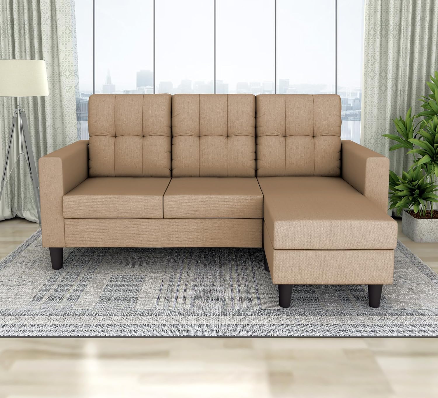 Sofa Architect Wood Darcy L Shape 4 Seater Sofa Set (Beige) : Amazon.in ...