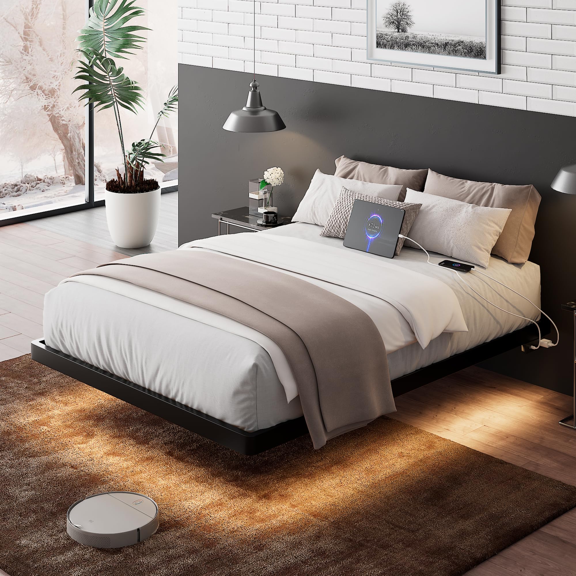 Amazon.com: Feonase Twin Size Floating Bed Frame with Led Lights and ...