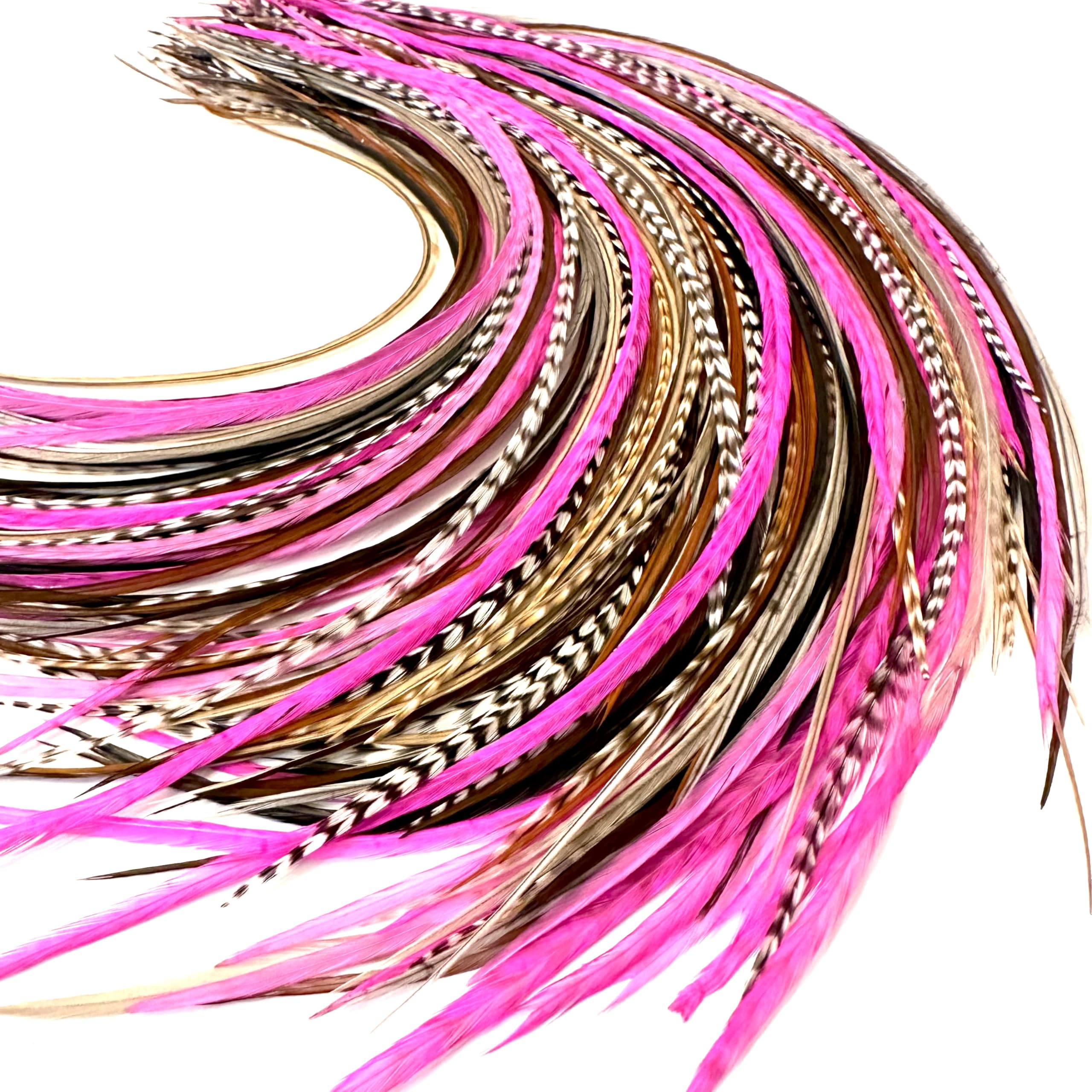 Amazon.com: 21 Natural & Hot Pink Color Hair Feathers - 7”- 12” Long ...