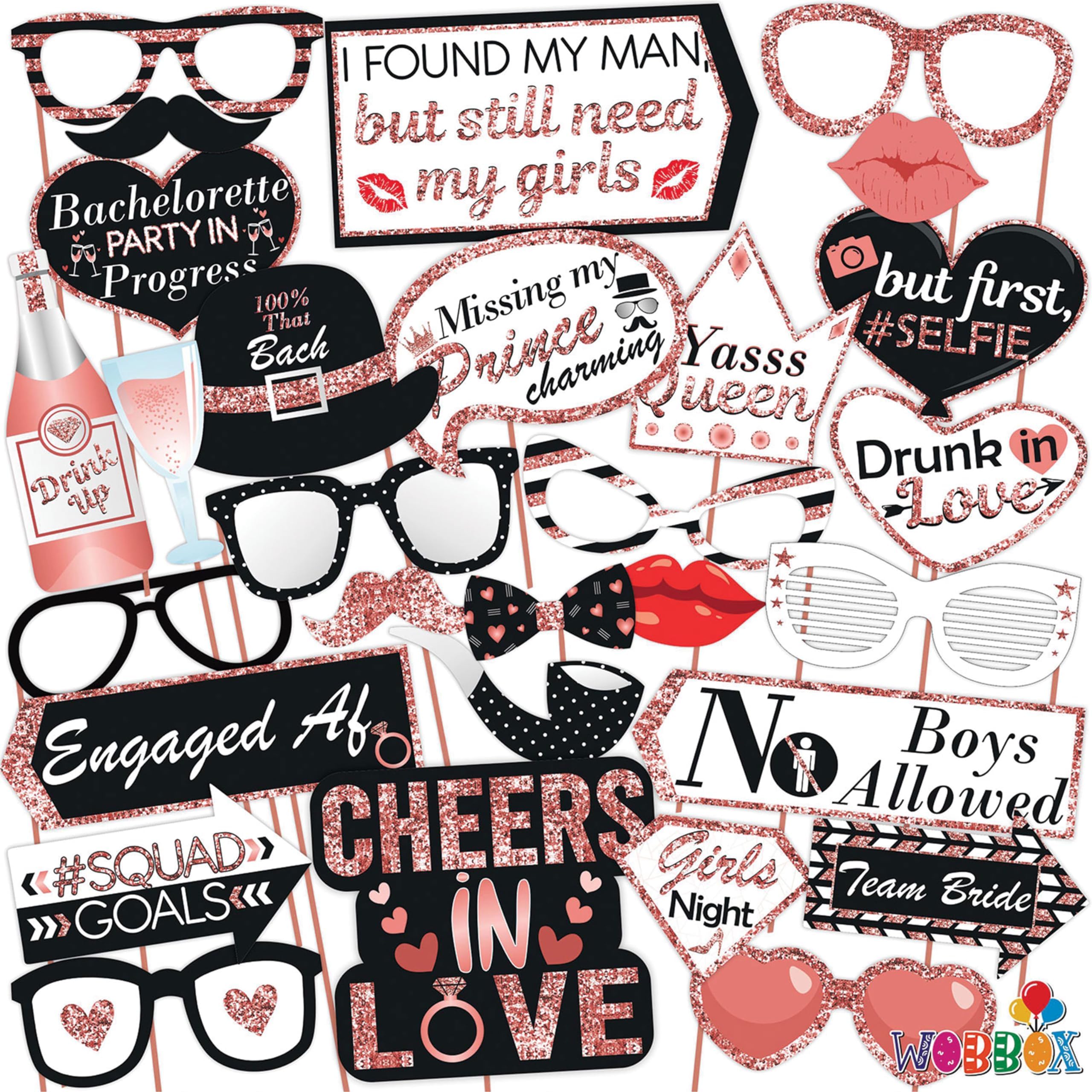 WOBBOX Bachelorette Party Photo Booth Props for Bride & Groom, Bridal ...