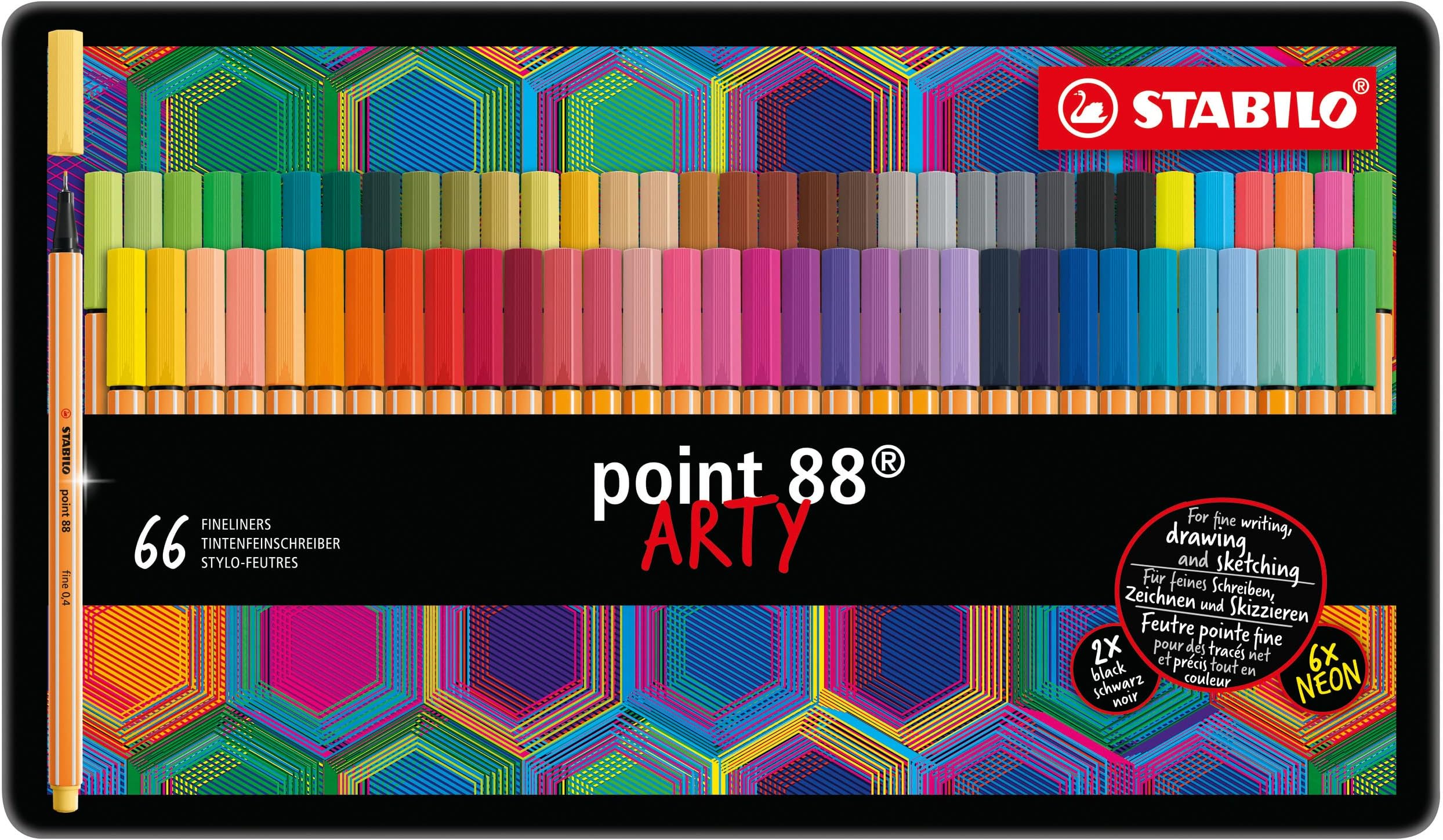 STABILO Fineliner point 88 - ARTY - Tin of 66 - Assorted Colours ...