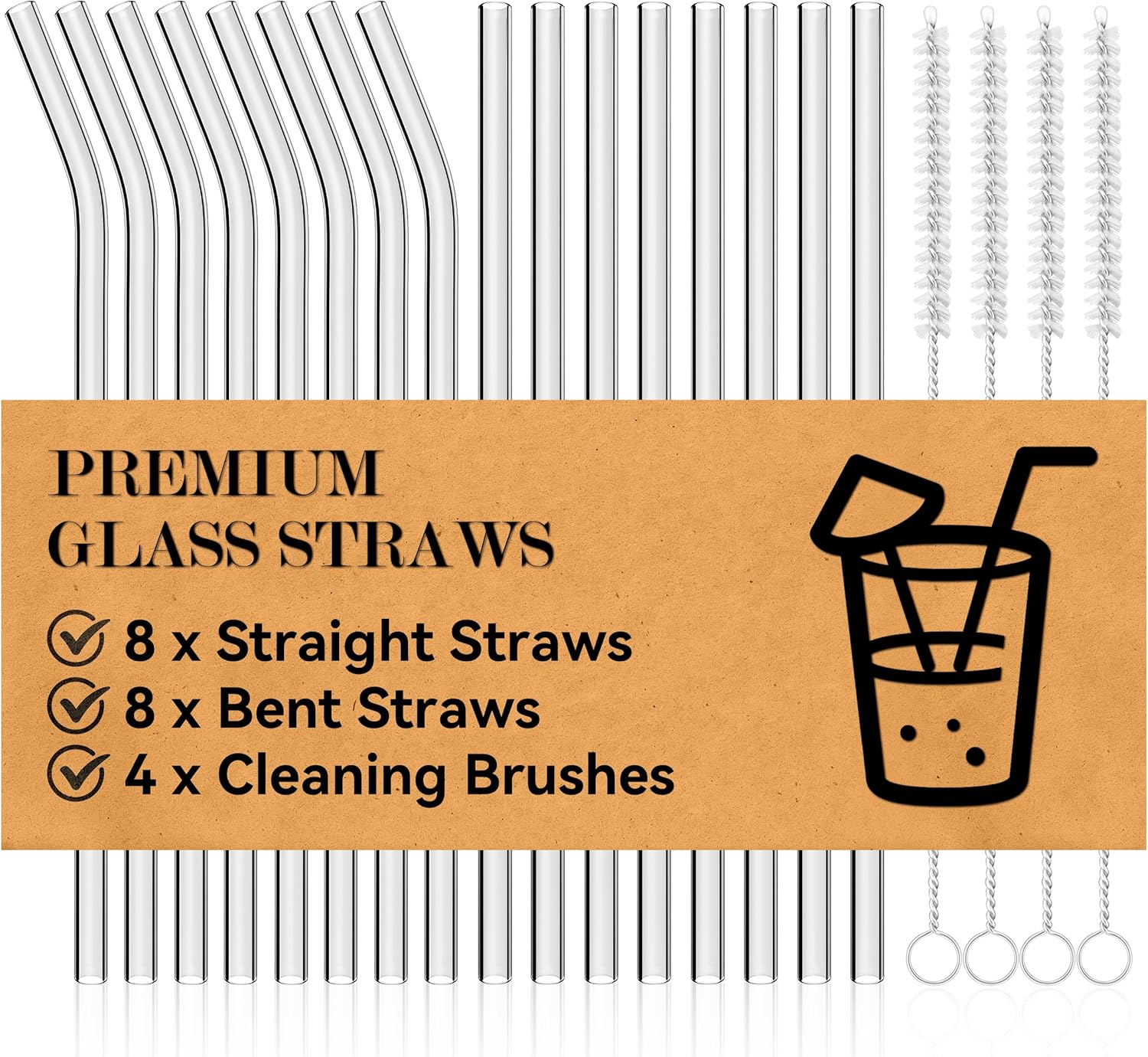 Amazon.com: Foogwee® 20 Packs Reusable Glass Straws Set, 12'' x 10mm ...