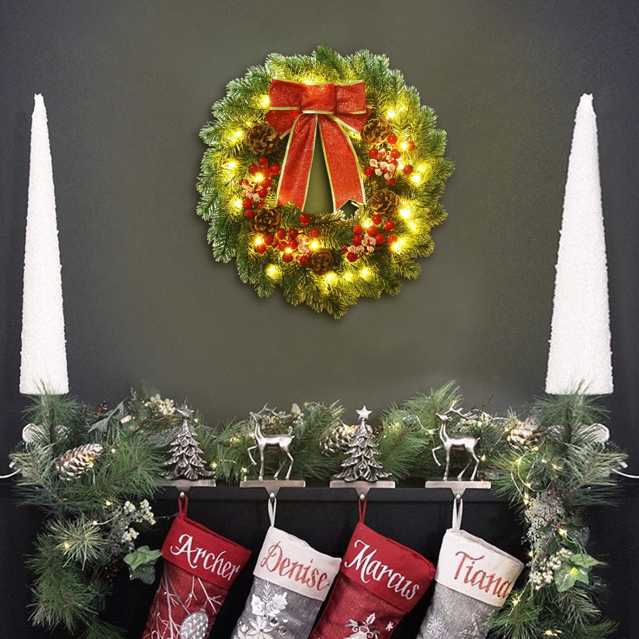 Snapklik.com : 16 Inch Christmas Wreath, Outdoor Lighted Christmas ...